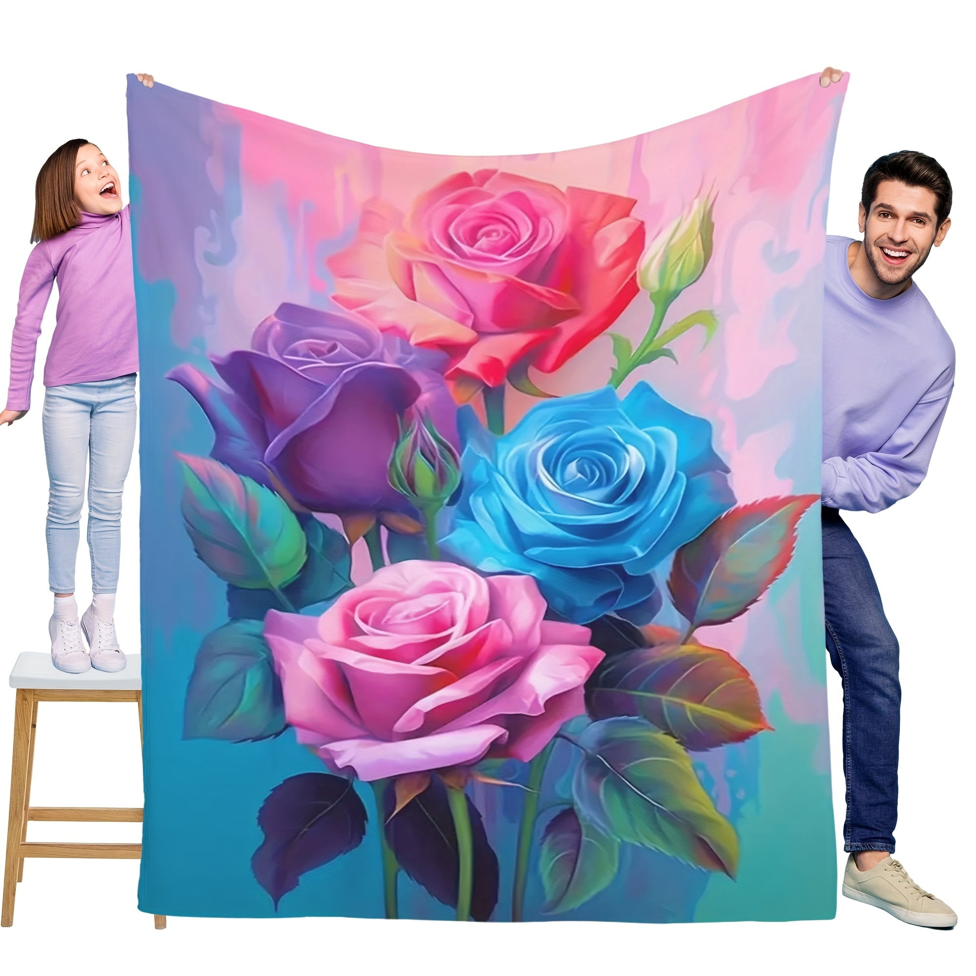 Charming Rose Floral Print Flannel Blanket Soft Warm Cozy Skin-friendly ...
