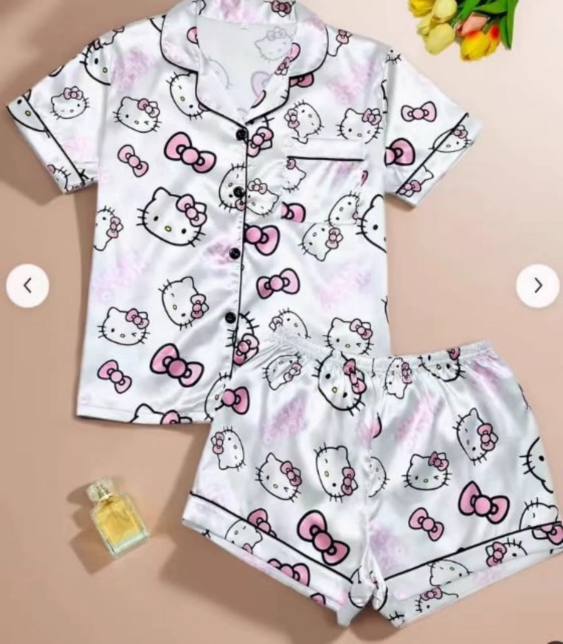 Charming Sanrio Printed Silk like Pajama Set for Women and Girls,2XL ...