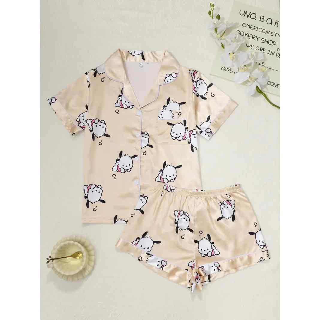 Charming Sanrio Printed Silk like Pajama Set for Women and Girls,3XL ...