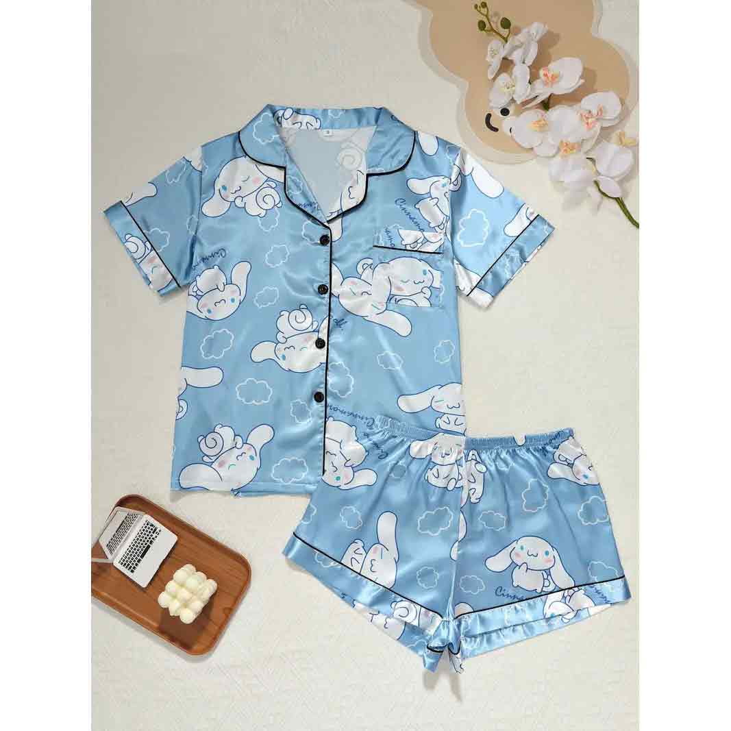 Charming Sanrio Printed Silk like Pajama Set for Women and Girls,M ...