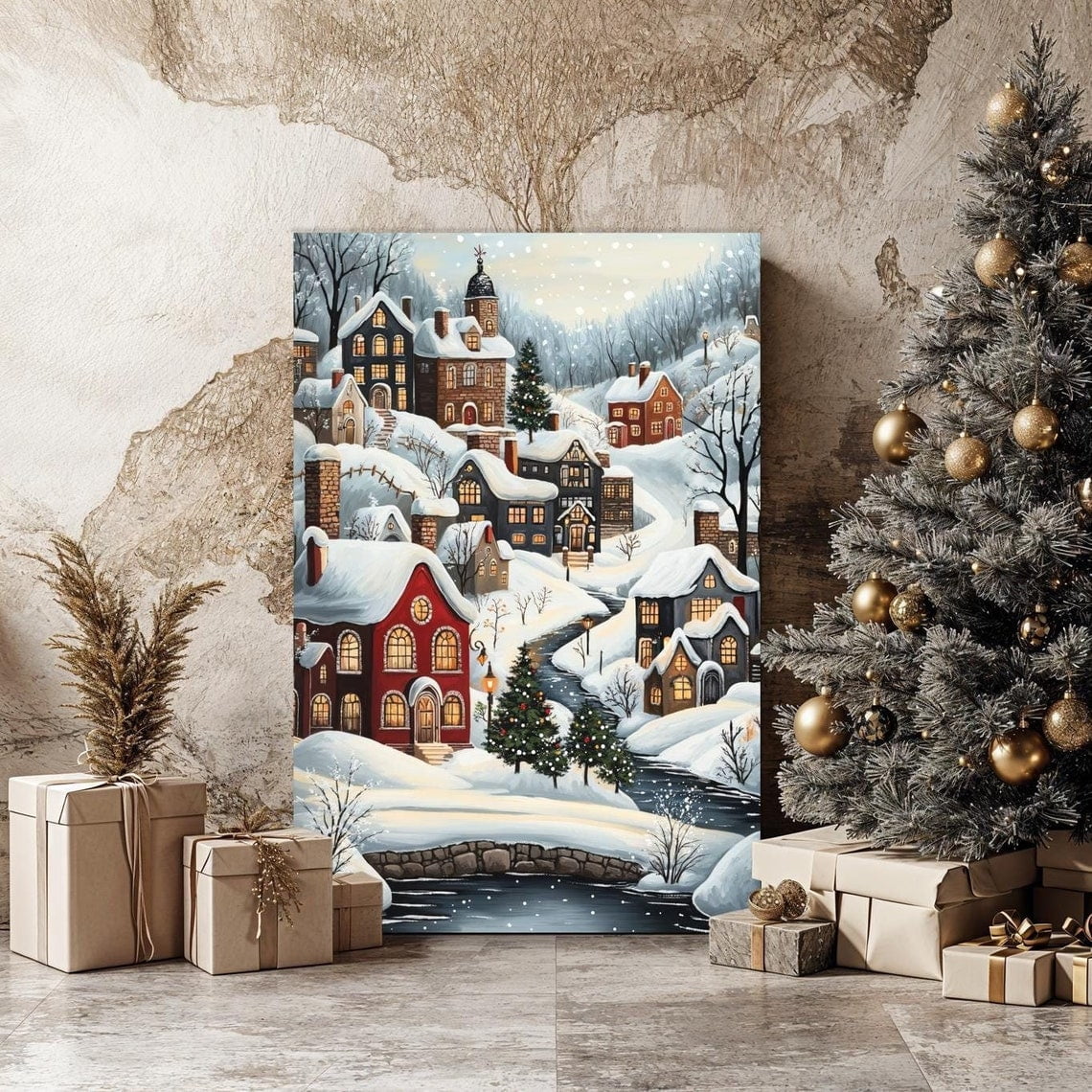 Charming Snowy Town Wall Art Winter Village Poster Cozy Decor Winter ...
