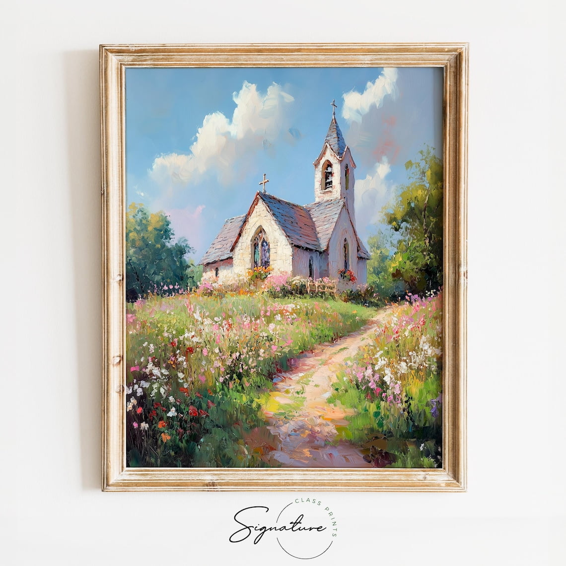 Charming Spring Chapel With Pastel Skies, Romantic Cottage Landscape ...
