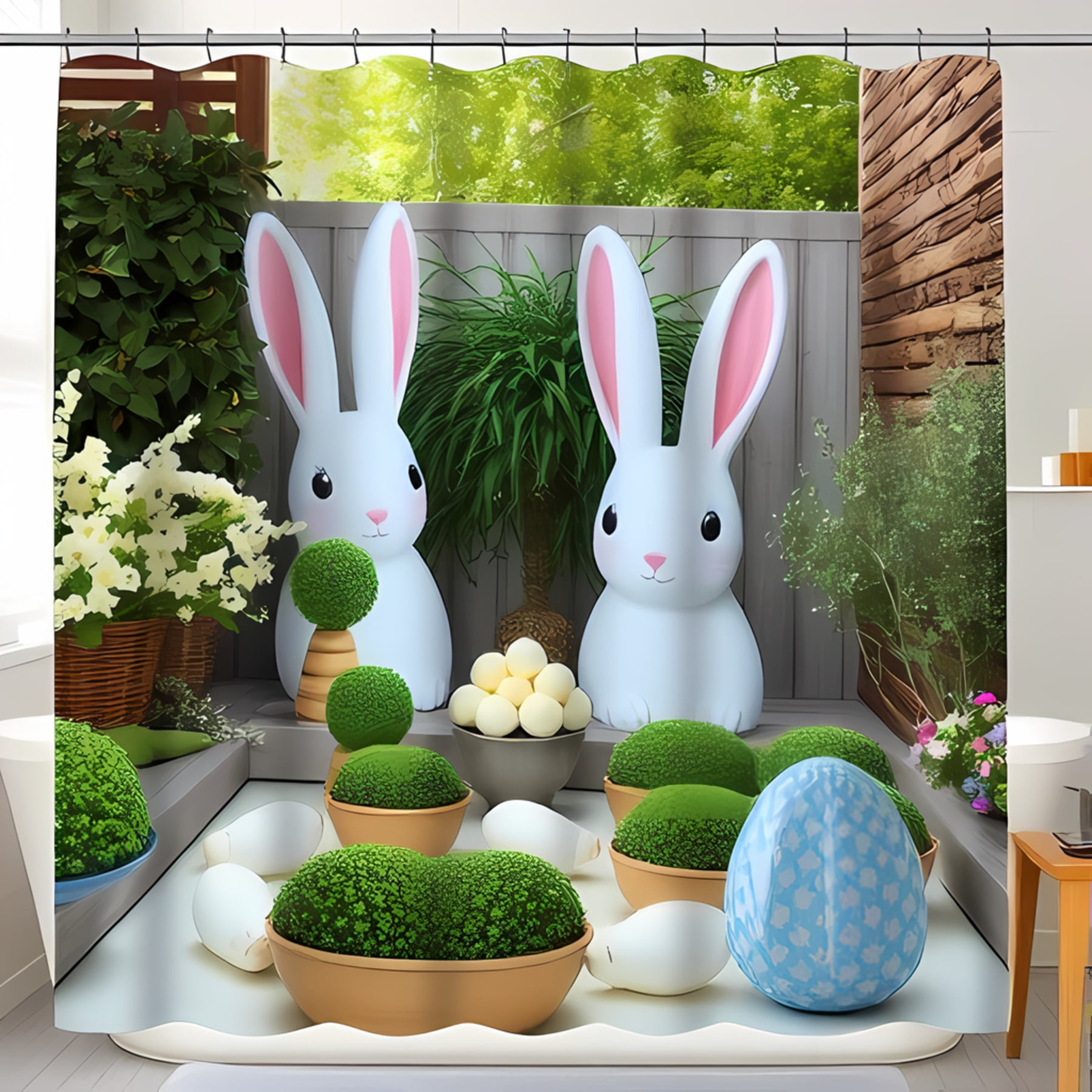 Charming Spring Garden Shower Curtain - Greenery White Flowers ...