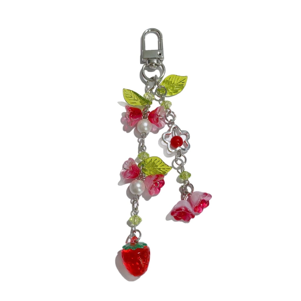 Charming Strawberry Flower Key Ring Lightweight Acrylic Alloy ...