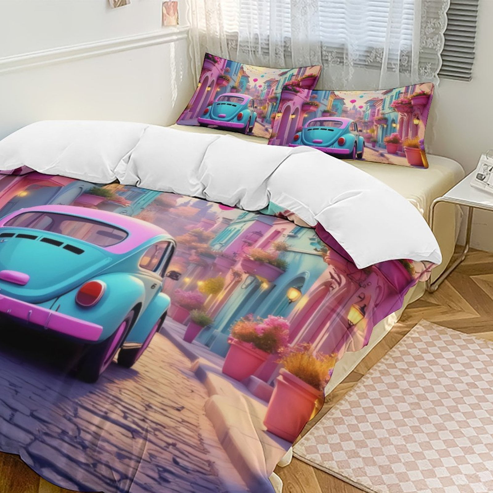Charming Street with Vintage Car 3D Duvet Cover Set Quilt Cover Theme ...