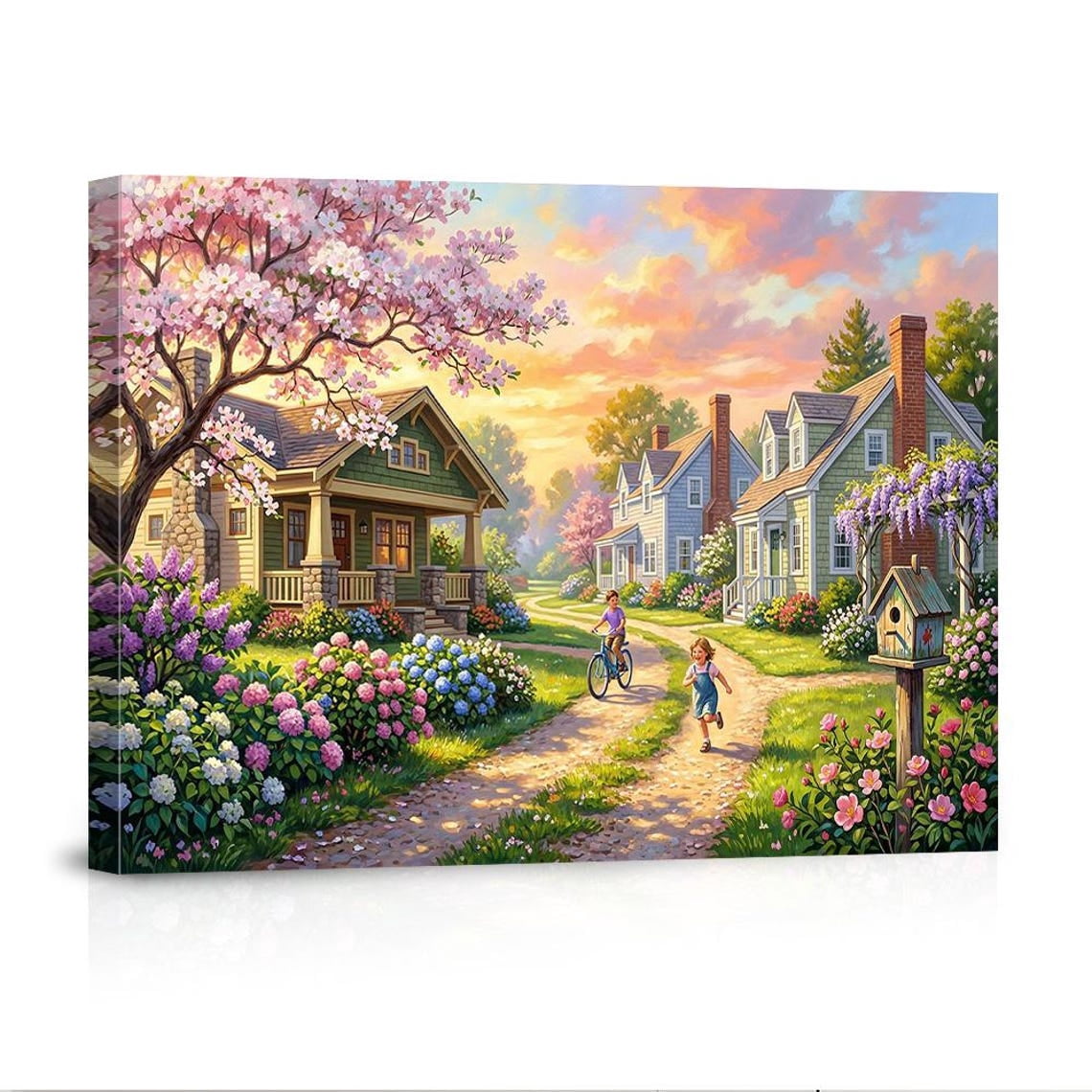 Charming Suburban Neighborhood Spring Idyllic Family Home Sunset For ...