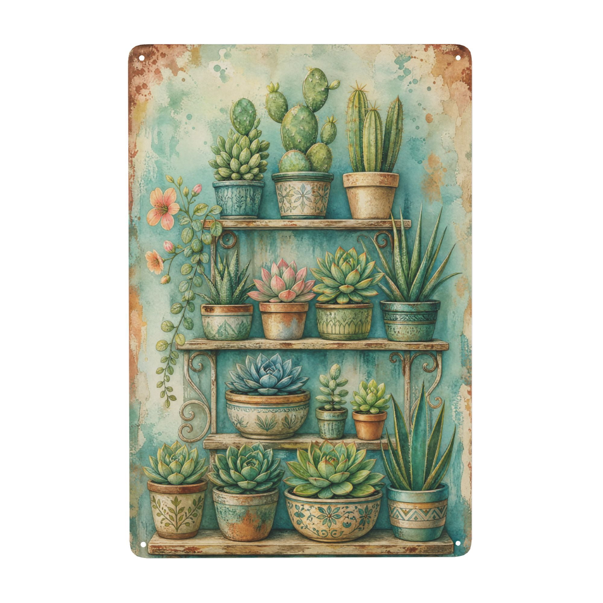 Charming Succulent Plant World Metal Tin Sign For Country Style Home ...