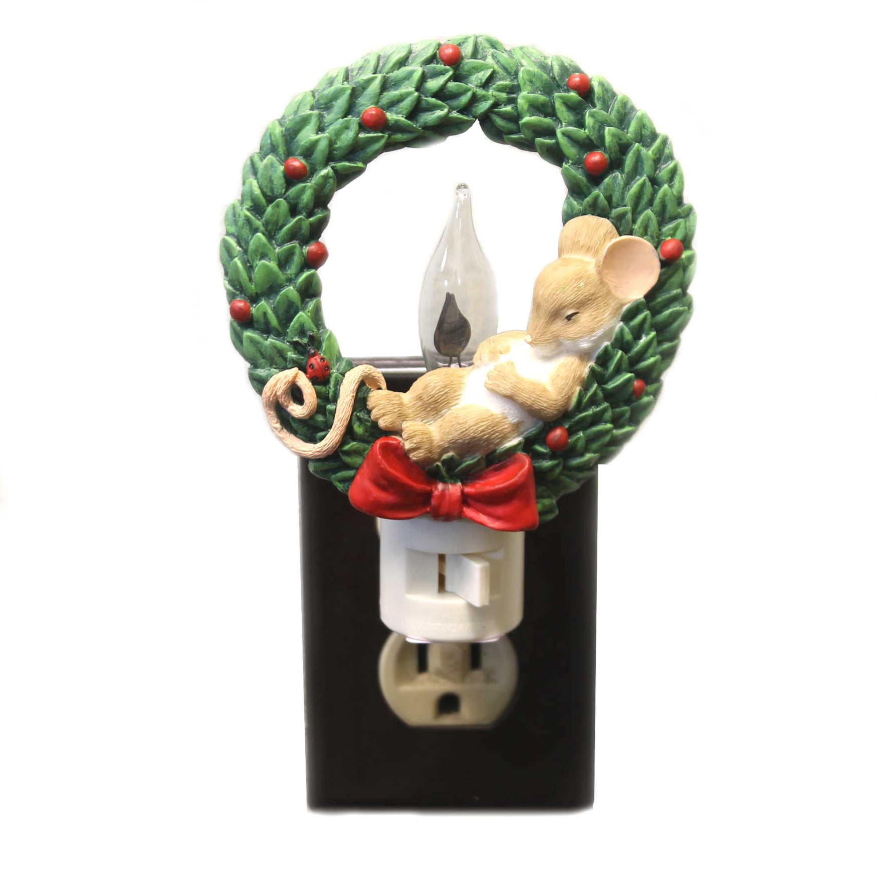 Charming Tails Mouse In Wreath Flicker Night Light Polyresin 120 V ...