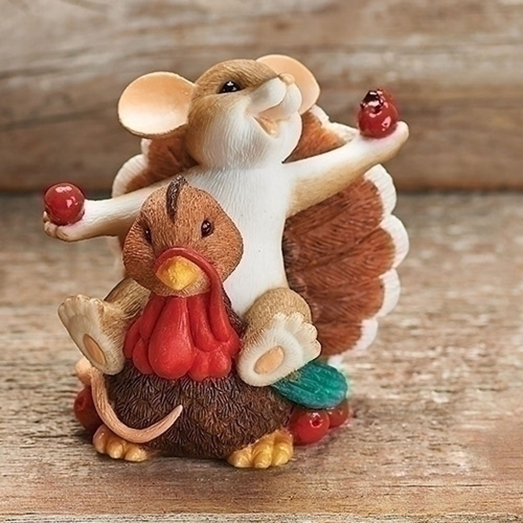 Charming Tails Mouse on Turkey with Cranberries Thanksgiving Figurine ...