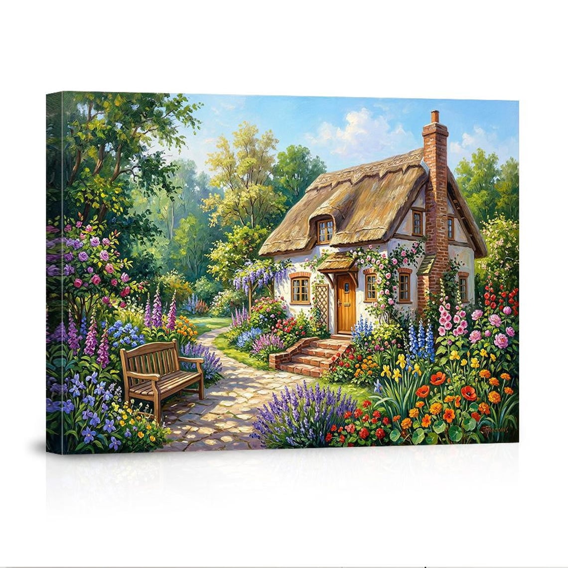 Charming Thatched Cottage Garden Floral Landscape Rustic Style ...