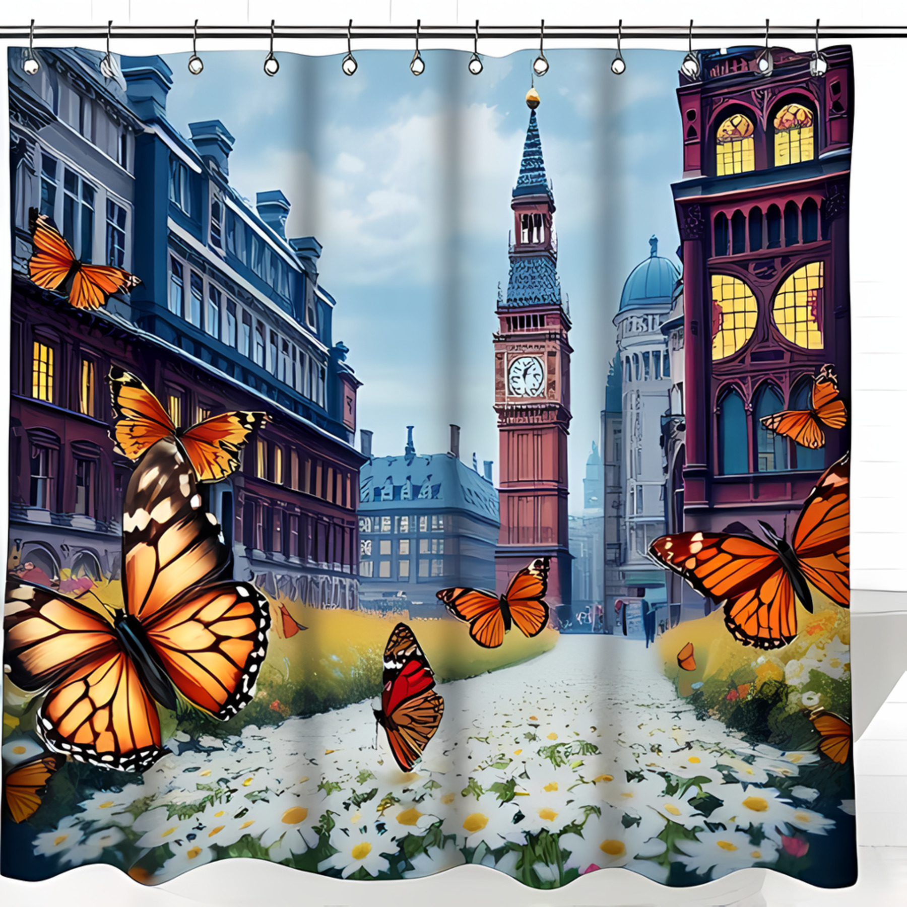 Charming Urban Garden Shower Curtain - White Daisies & Orange ...