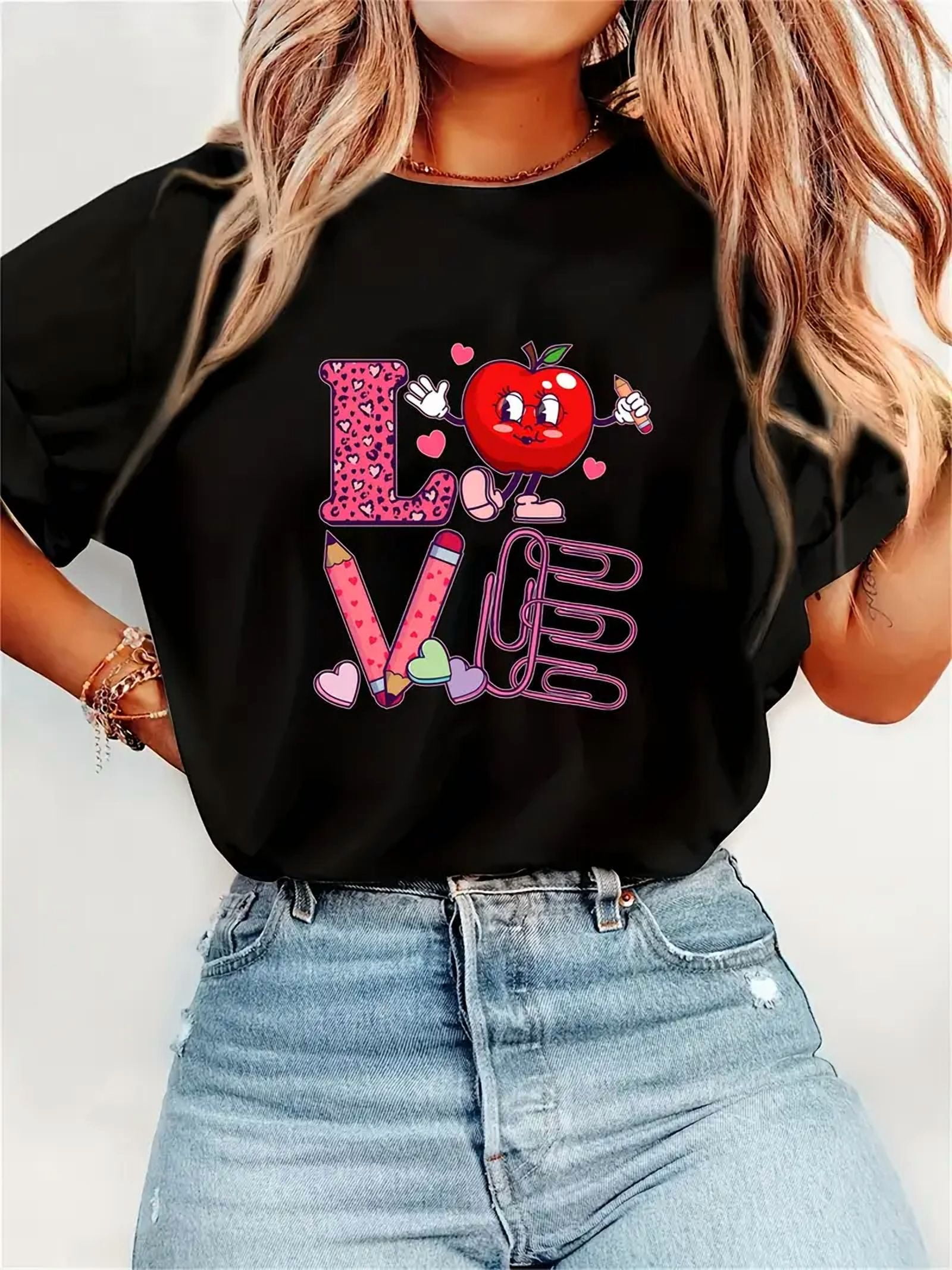 Charming Valentine's Day 'LOVE' Teacher-Themed T-Shirt for Women ...