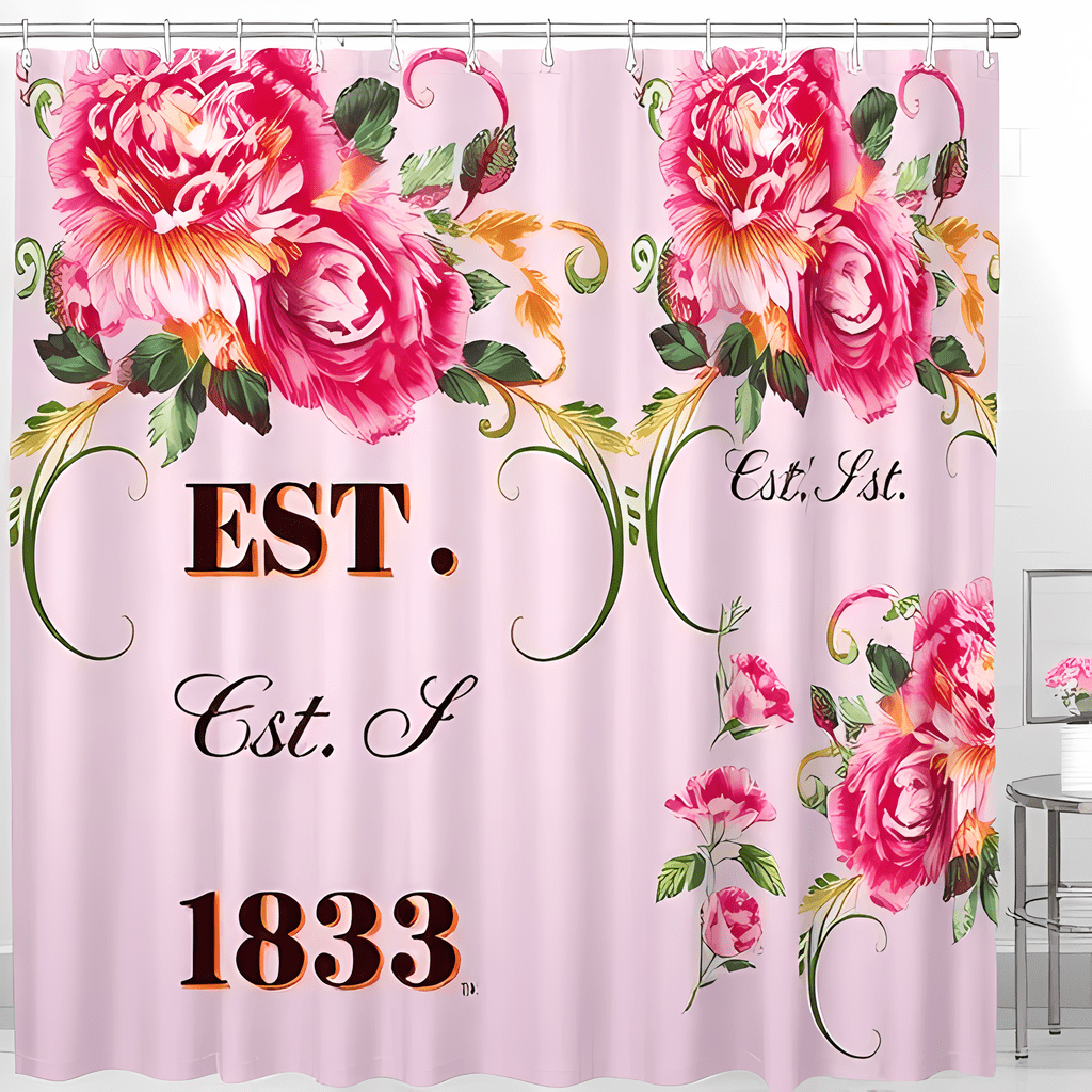 Charming Vintage Floral Shower Curtain with Blush Pink Roses & Elegant ...