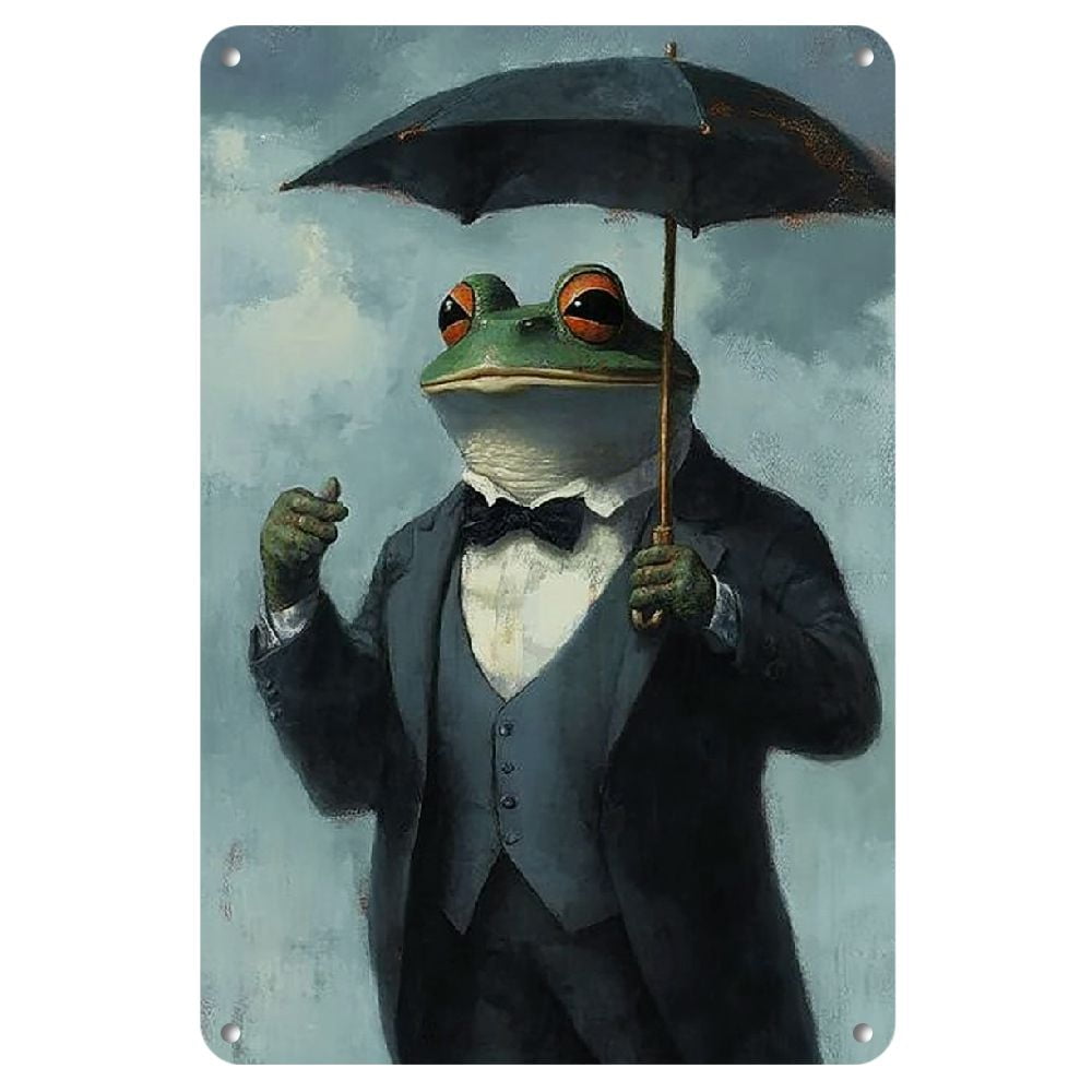 Charming Vintage Frog with Umbrella Metal Tin Sign - 8x12 Inches ...