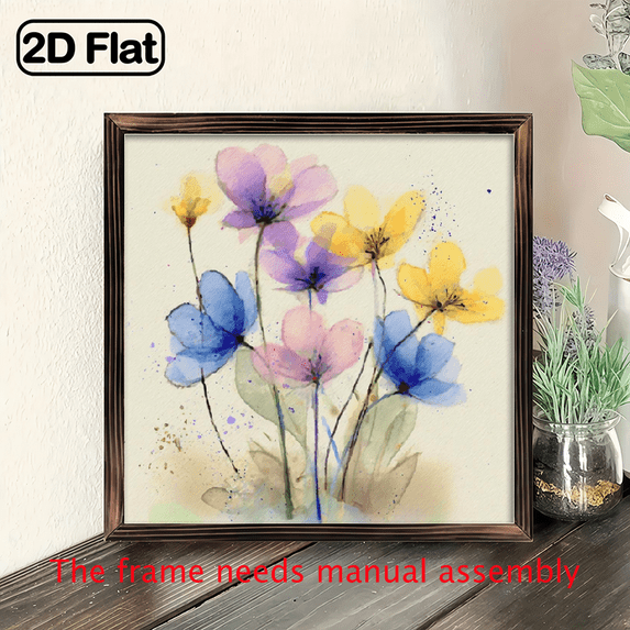 Charming Watercolor Floral Wall Art with Rustic Wooden Frame- 8x 8inch ...