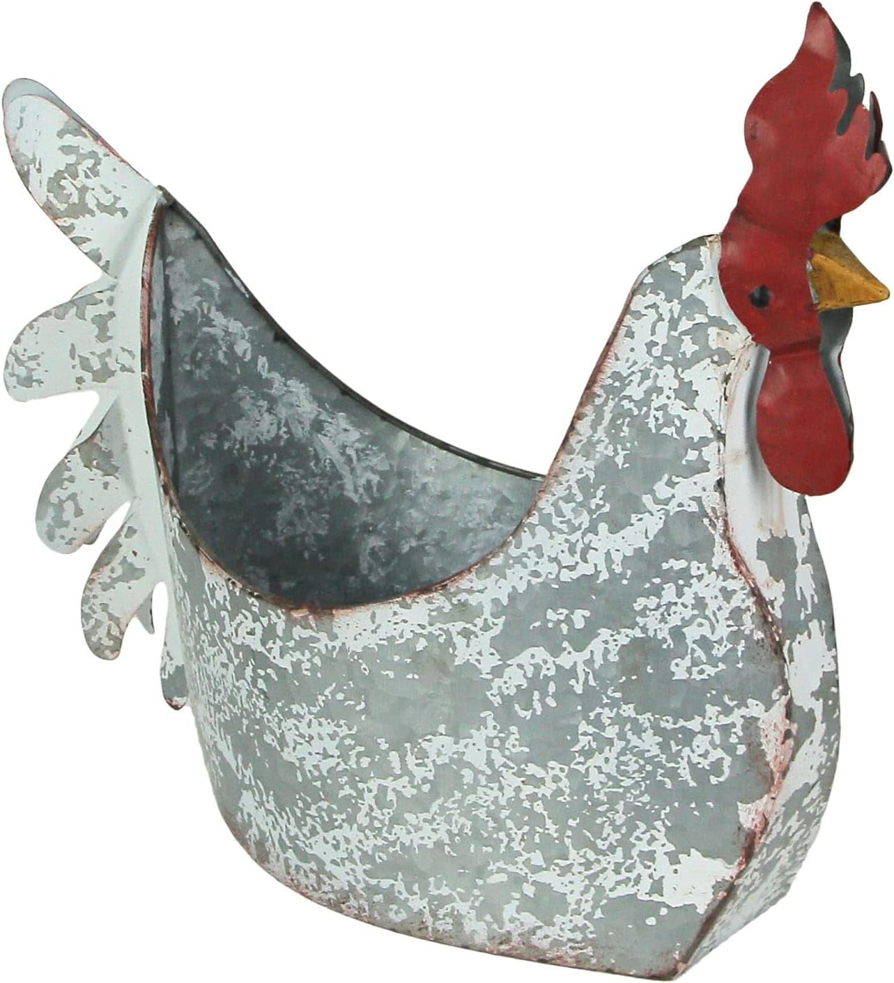 Charming Weathered White Metal Rooster Planter for Indoor and Outdoor ...