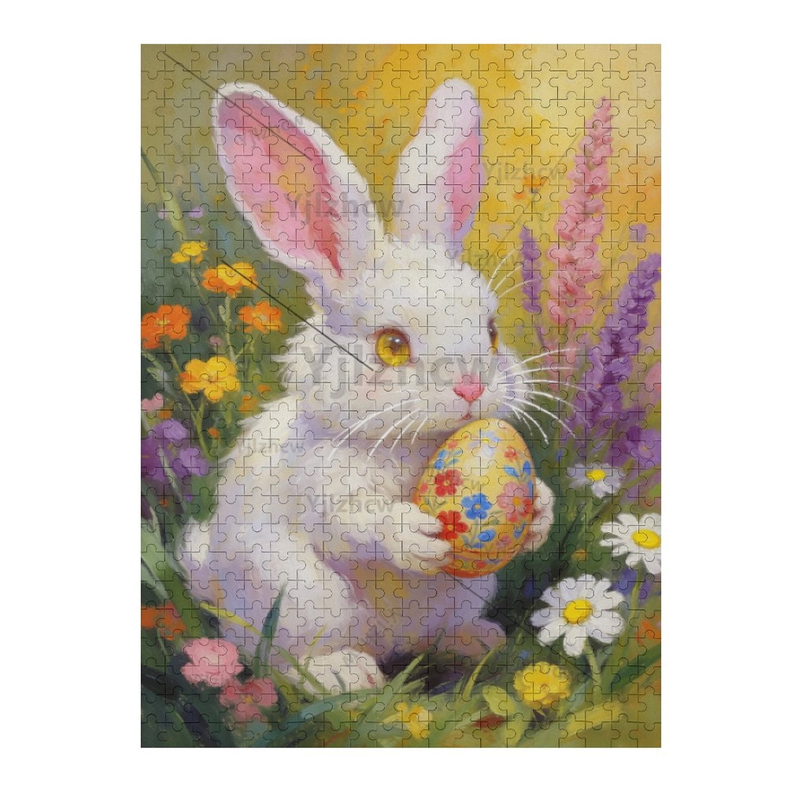 Charming White Rabbit with Floral Egg Wooden Puzzle 1000 Pieces Adults ...