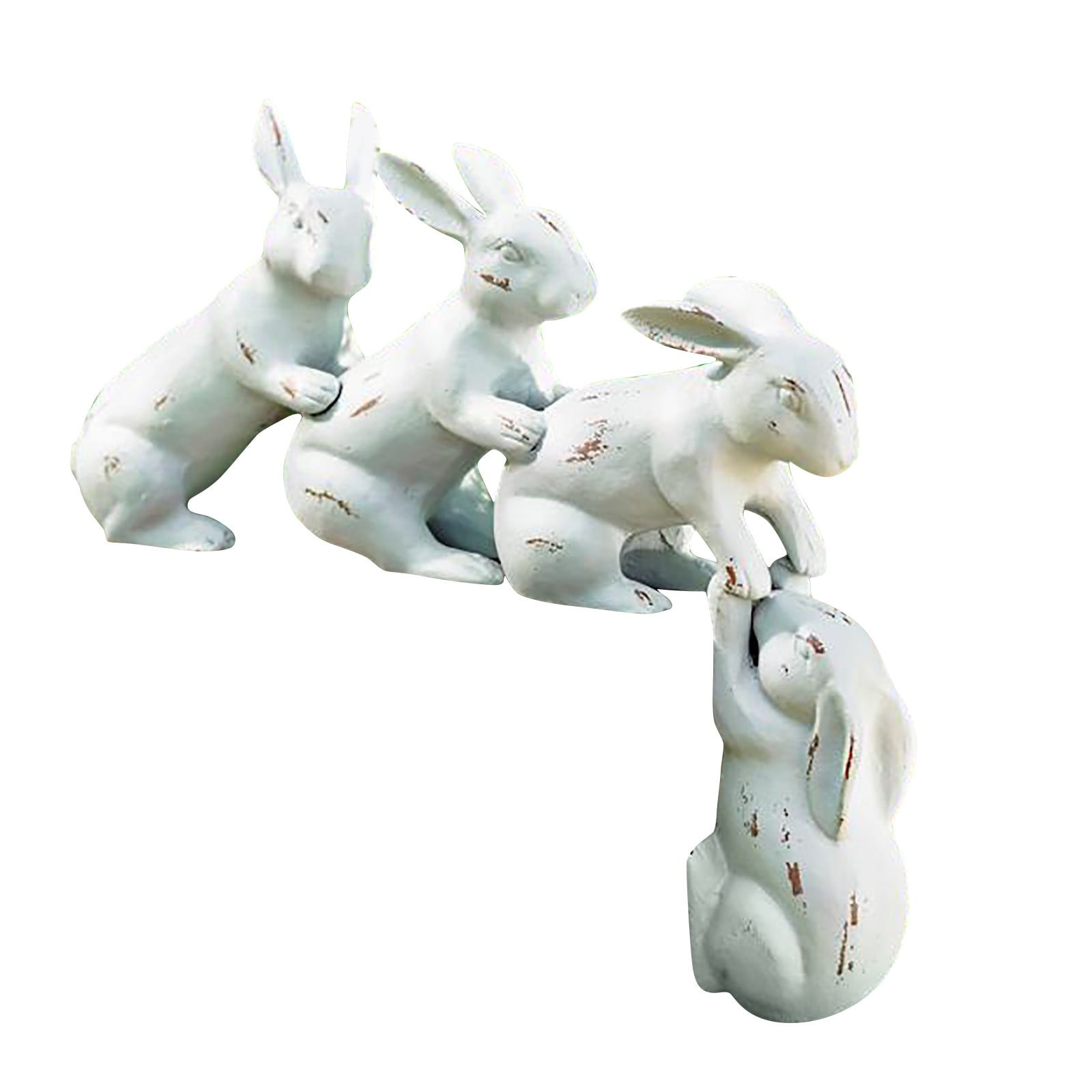 Charming White Resin Rabbit Figurines Set of 4 Rustic Farmhouse Decor ...