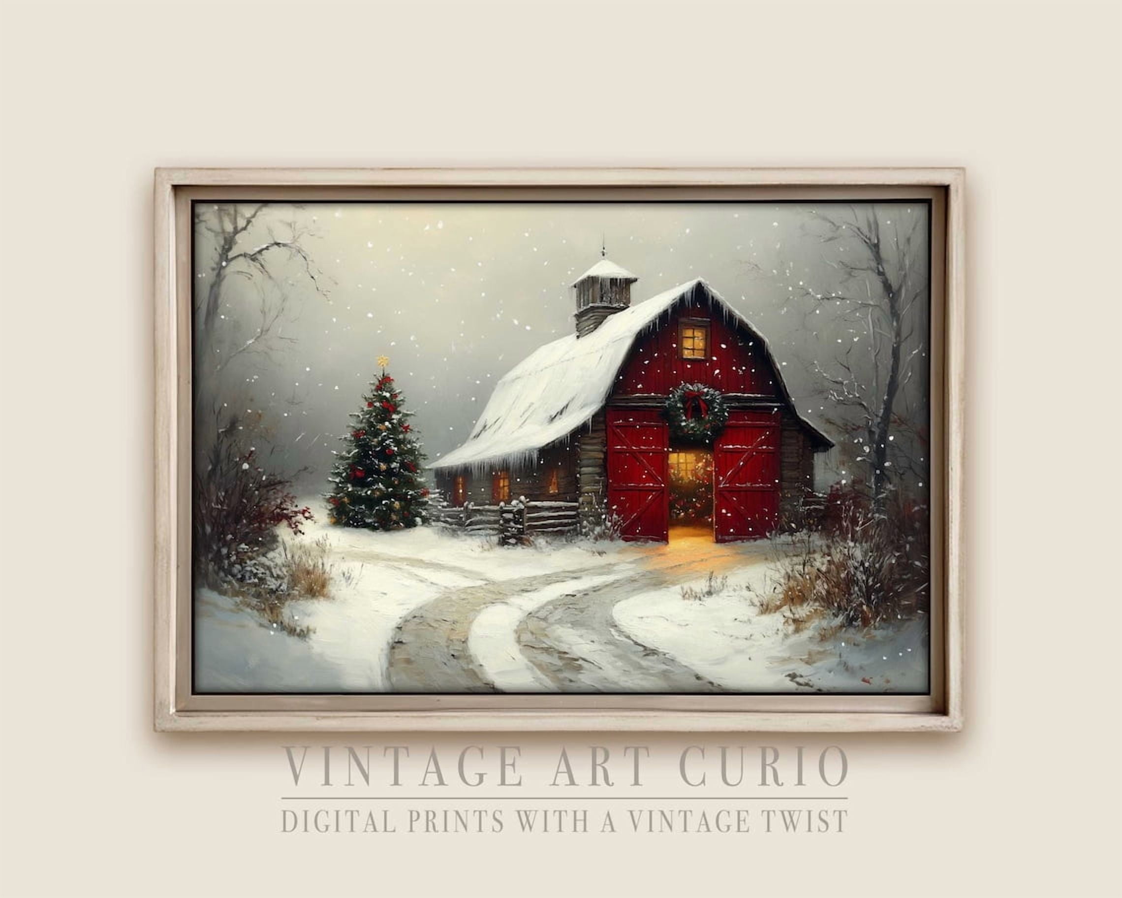 Charming Winter Barn Scene Wall Art, Cozy Winter Decor, Rustic ...