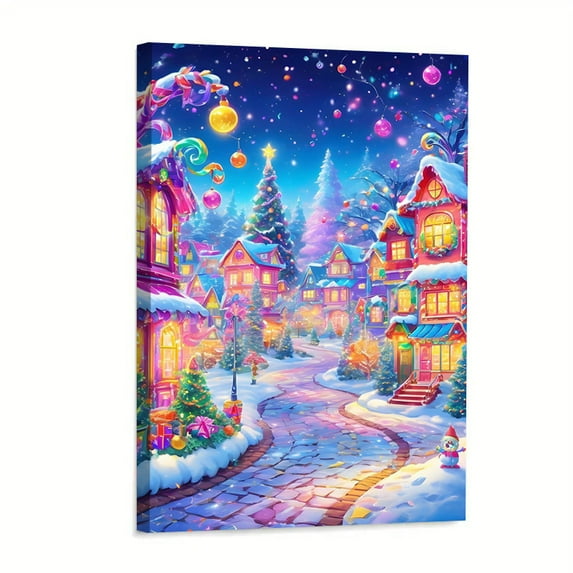 Charming Winter Christmas Village Scene, Glowing and Snowy Houses ...