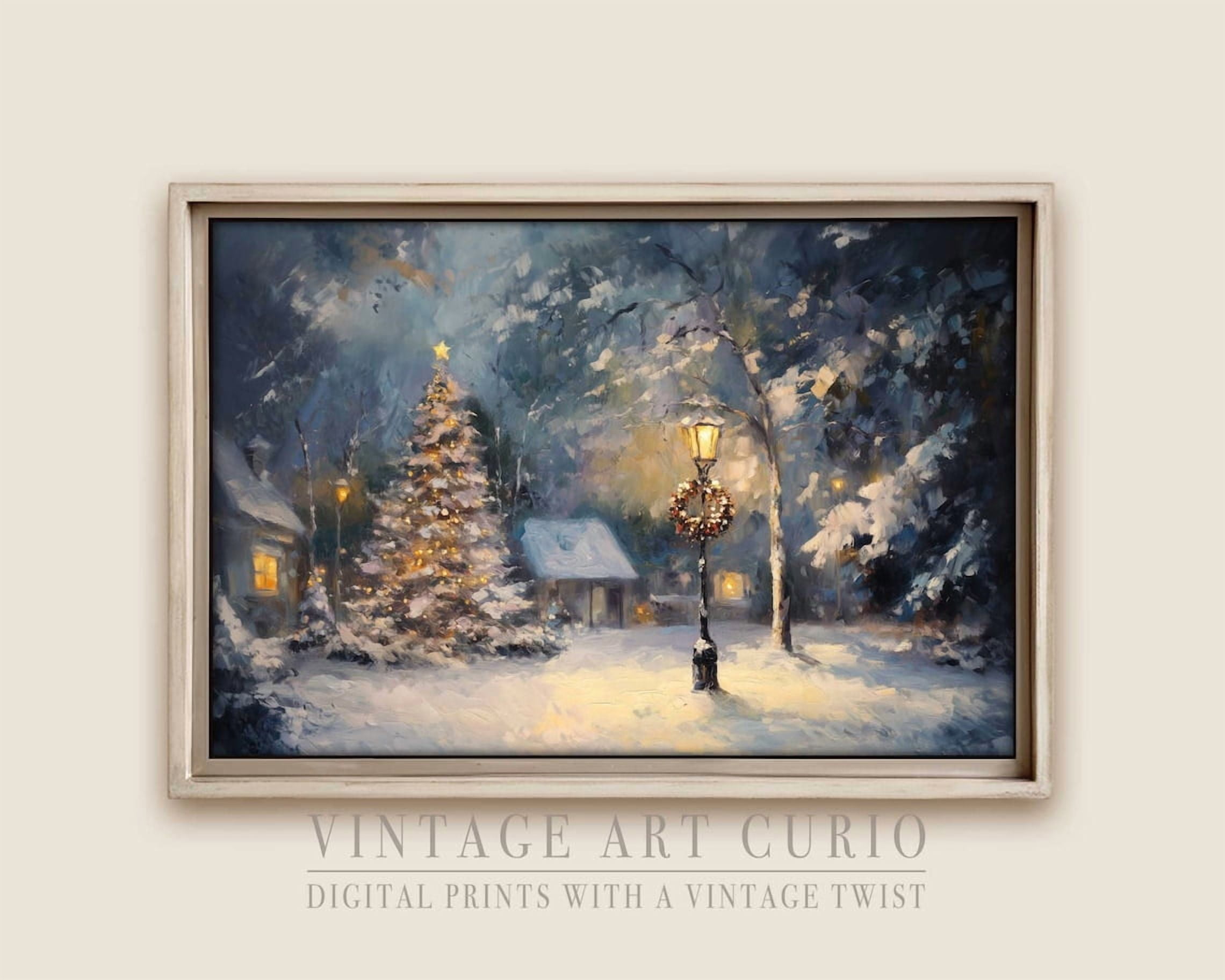 Charming Winter Eve Scene Wall Art, Snowy Landscape Farmhouse Decor ...