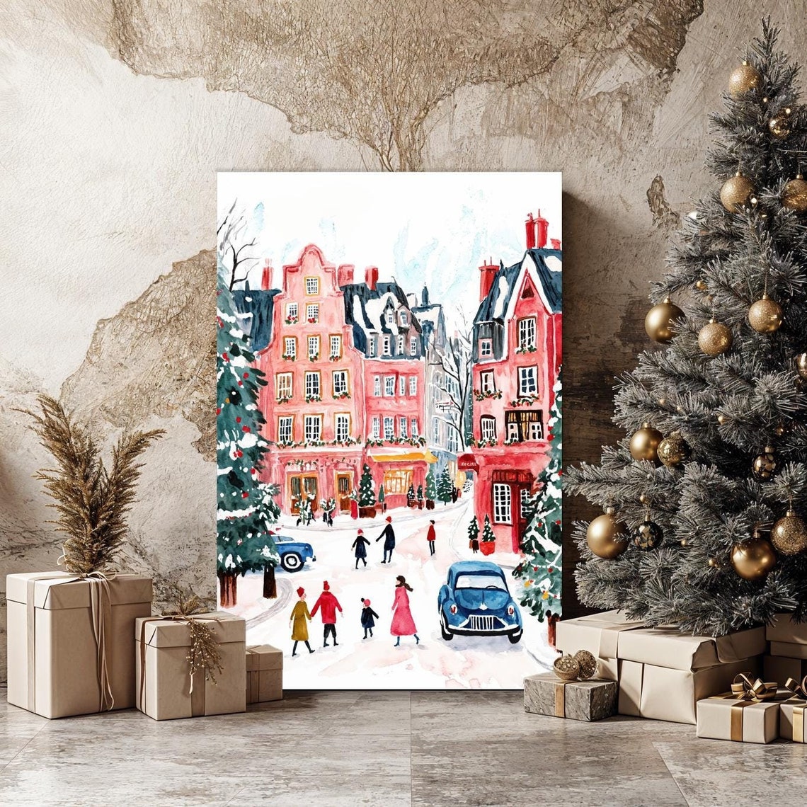 Charming Winter Street Scene Wall Art Winter Holiday Snowy Town Poster ...