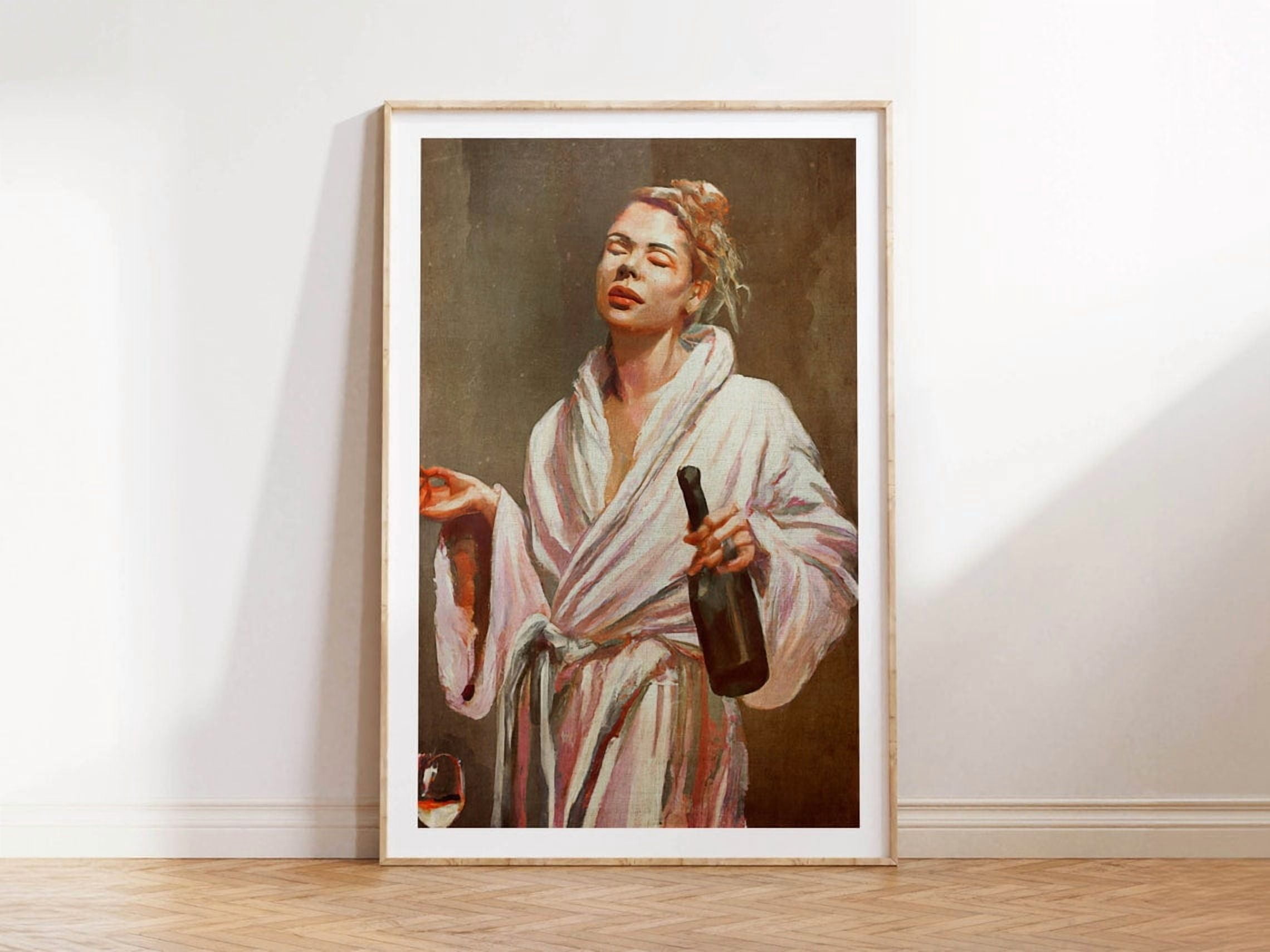 Charming Woman Wine Poster Retro Bathroom Wall Art Unframed Paper Print ...