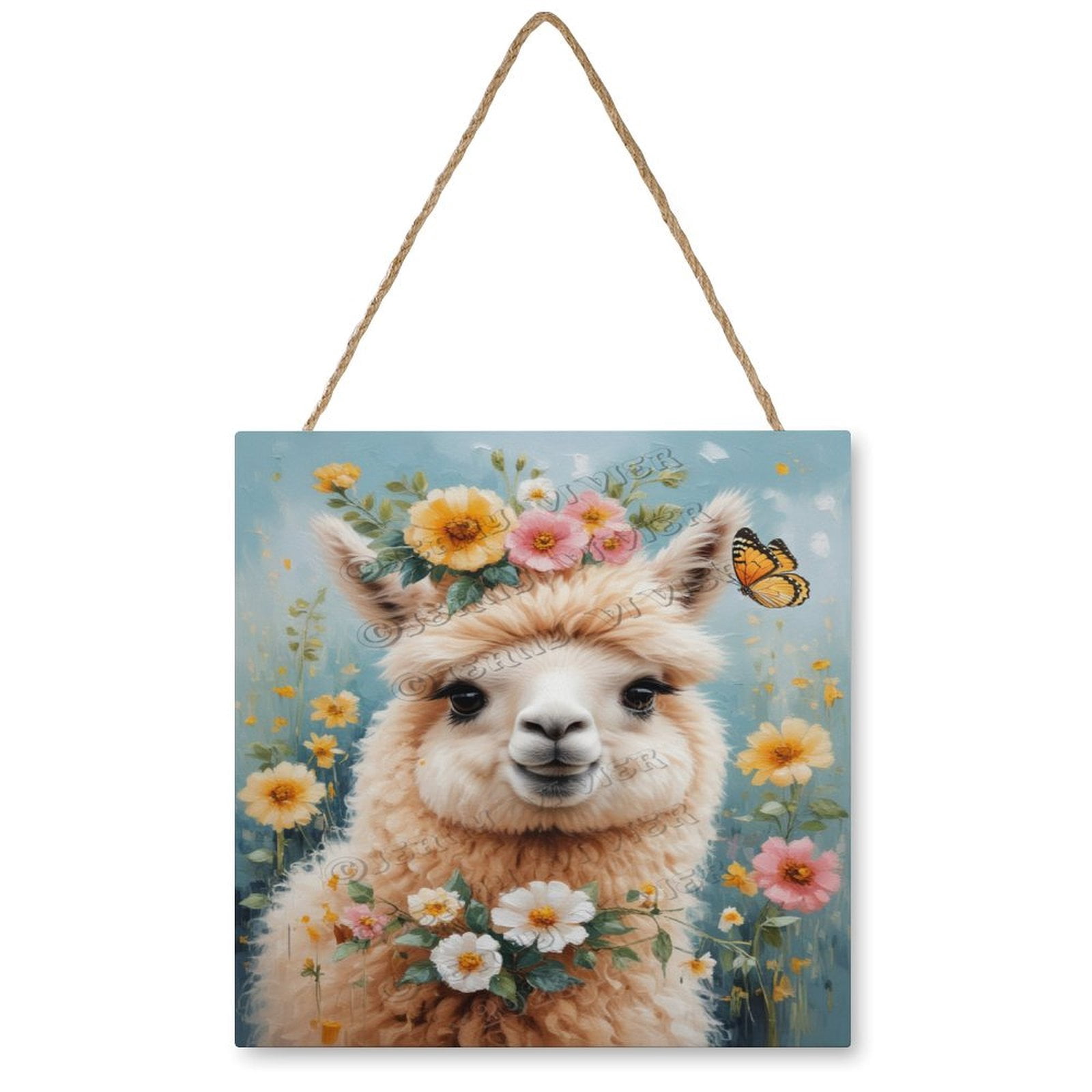 Charming Wooden Hanging Sign Featuring Cute Alpaca - Decorative Sign ...