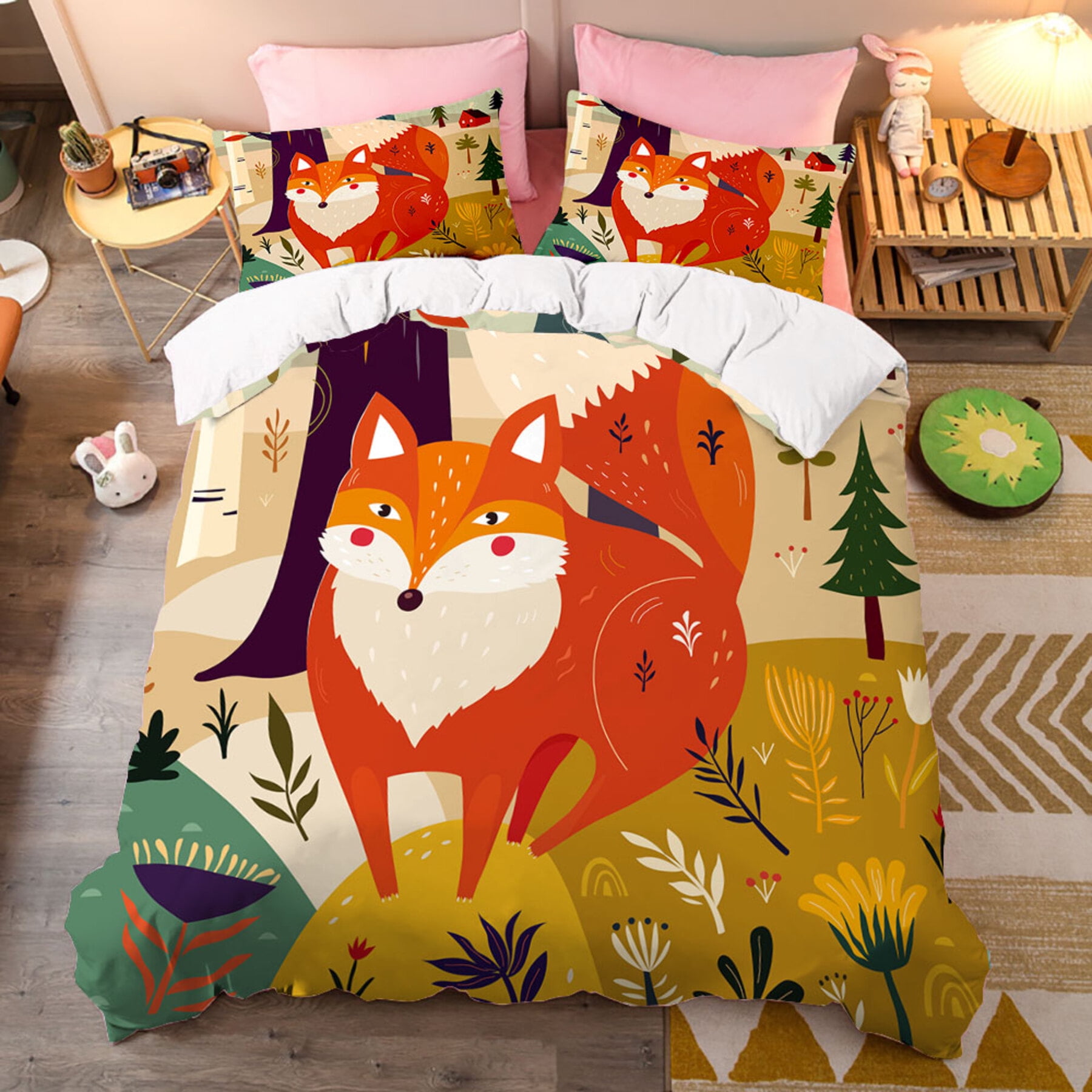 Charming Woodland Fox Bedding Set Cozy Duvet Cover & Pillowcases with ...