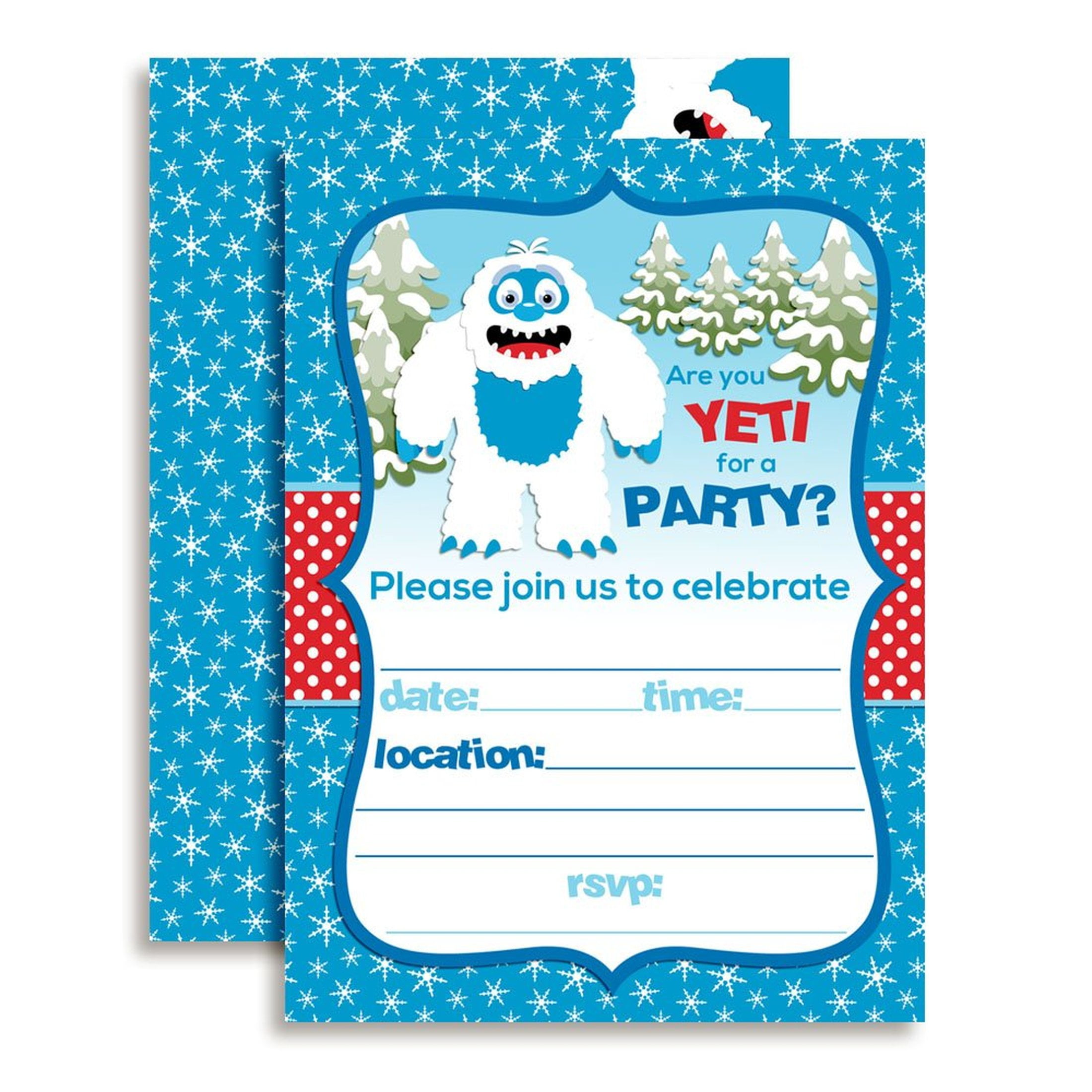Charming Yeti Winter Birthday Party Invitations - 20 Fill-In Cards with ...