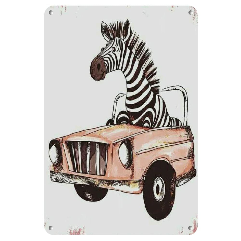 Charming Zebra in Vintage Car Iron Art Print - 8x12 Inch Frameless Wall ...