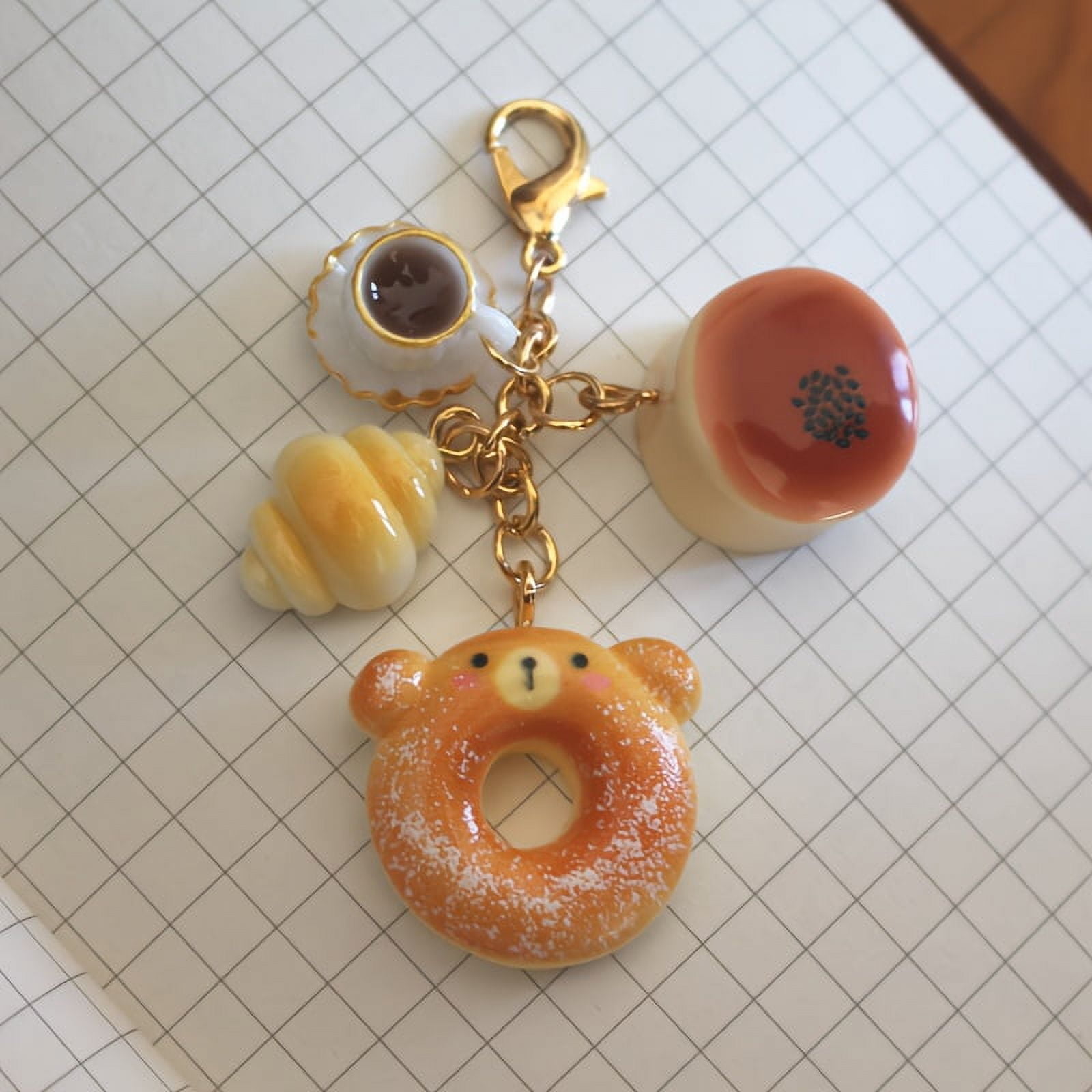 Charming handmade bear and donut keychain -cute cartoon resin handing ...