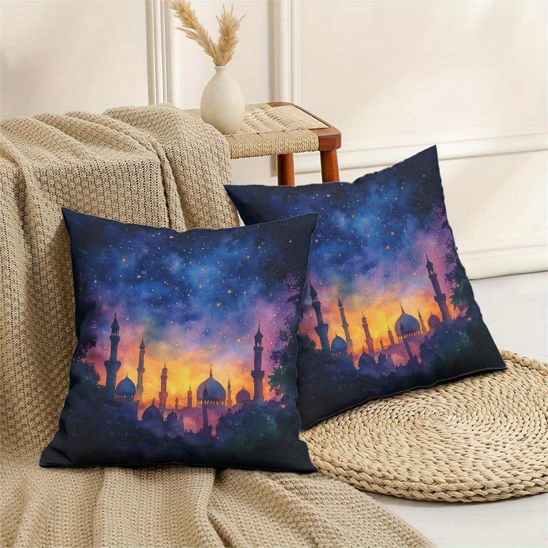 Charming watercolor Starry Night Mosque silhouette pillow cover ...
