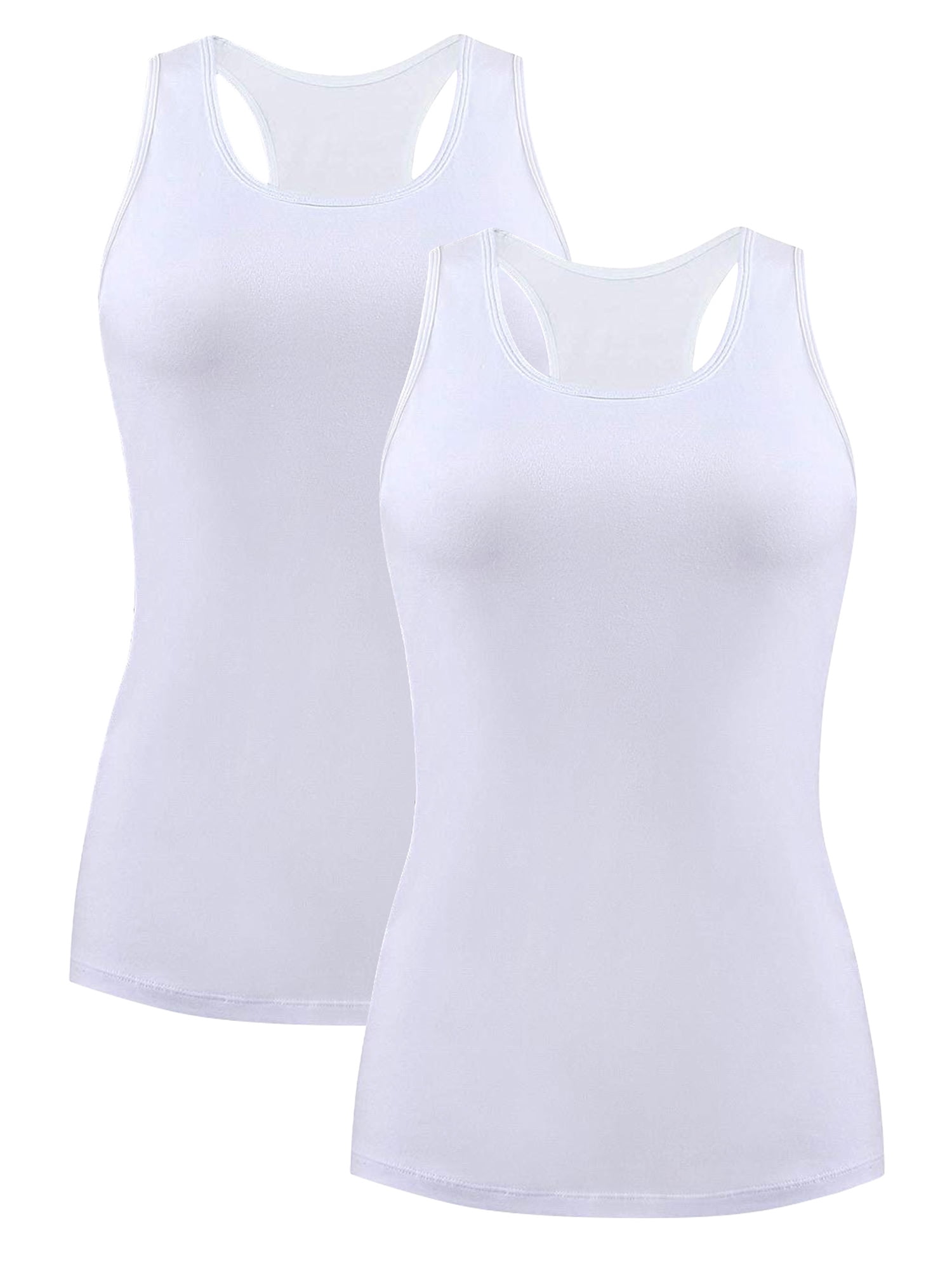 Charmo 2-Pack Cotton Tank Tops for Womens with Shelf Bra Racerback Yoga ...