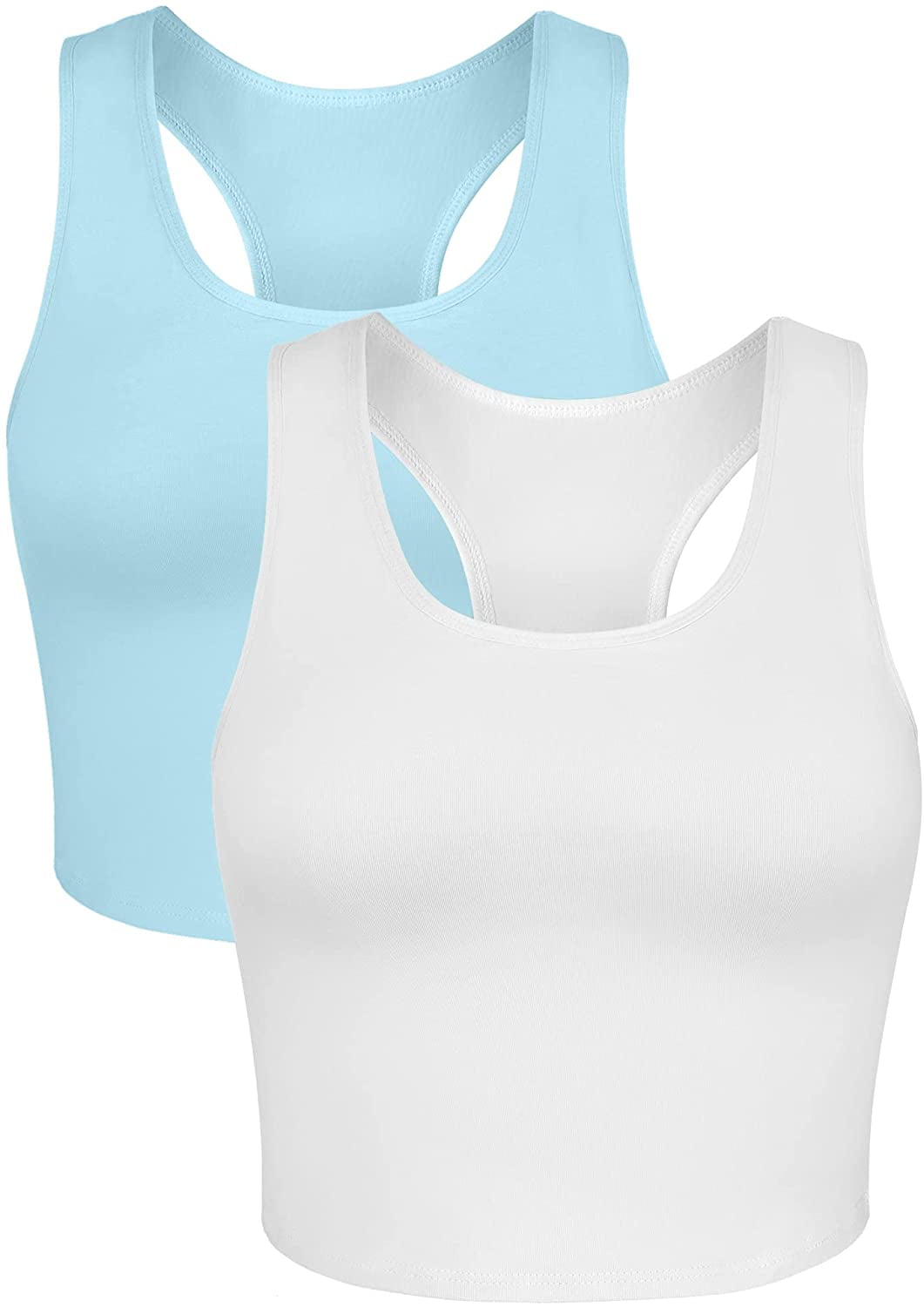 Charmo Crop Tank Tops for Women Built-in Shelf Bra Racerback Cotton ...
