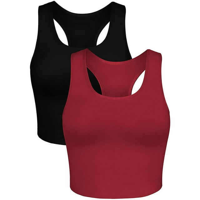Charmo Crop Tank Tops for Women Built-in Shelf Bra Racerback Cotton ...