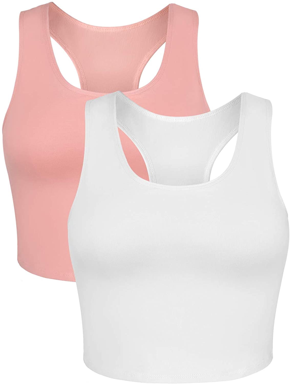 Charmo Crop Tank Tops for Women Built-in Shelf Bra Racerback Cotton ...