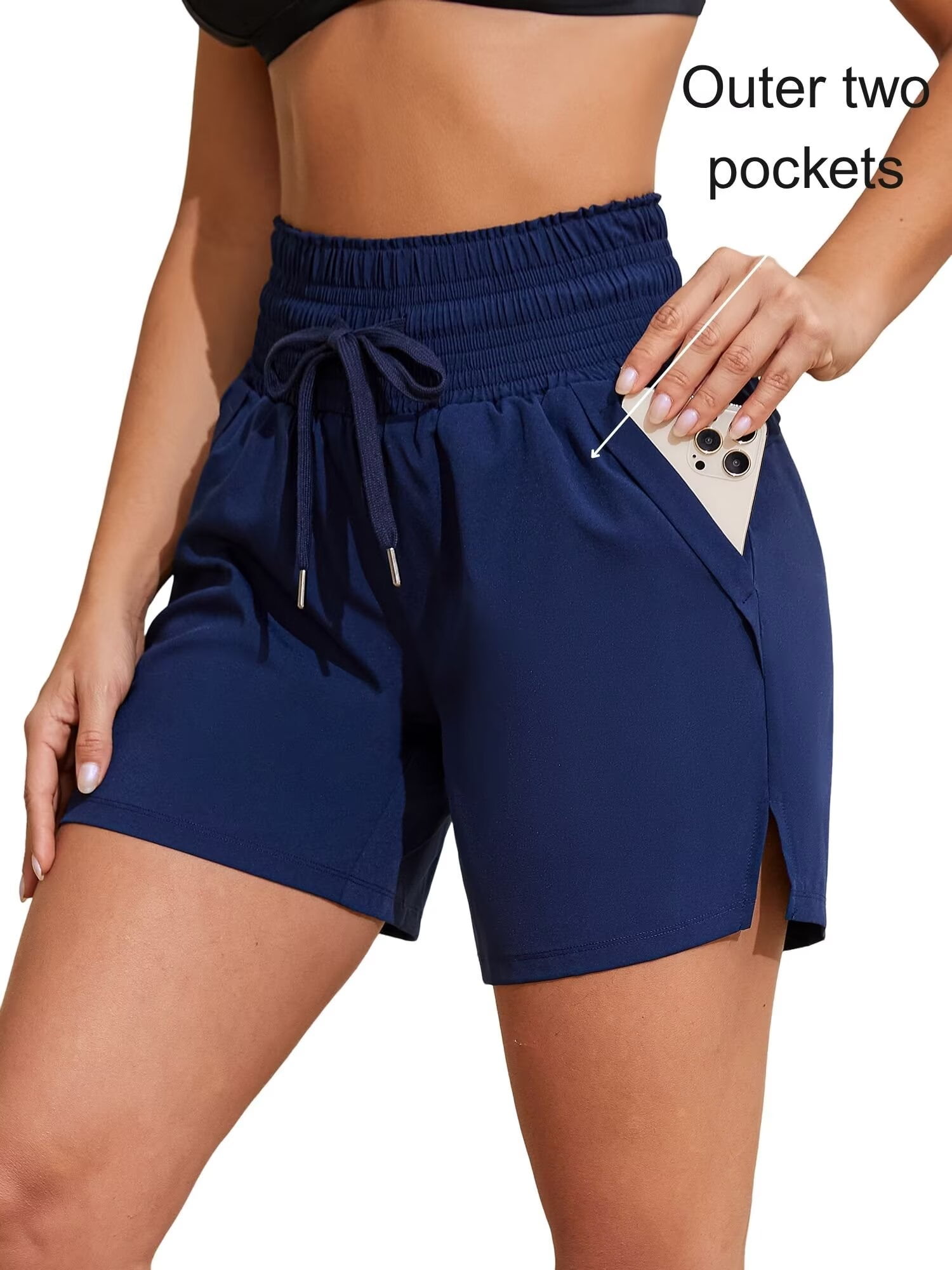 Charmo High Waisted Drawstring Swim Shorts for Womens Quick Dry Beach ...