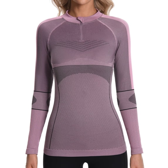 Charmo Long Sleeve Workout Tops for Womens Zip Up Seamless Athletic ...