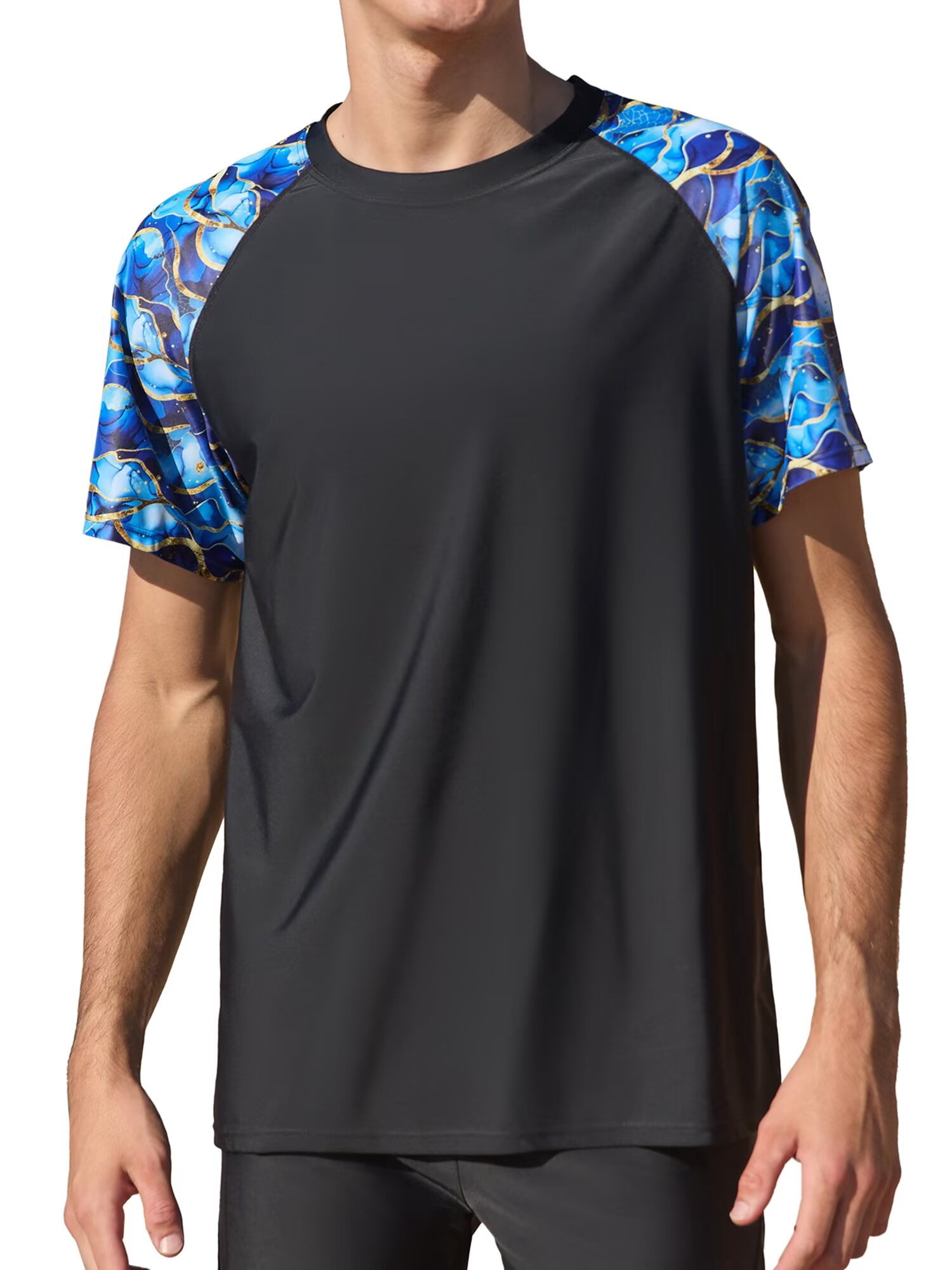 Charmo Mens Short Sleeve Gradient Swim Shirts Quick Dry UPF 50+ Sun ...