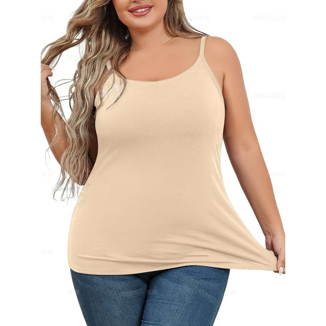 Charmo Plus Size Tank Tops for Womens Adjustable Strap Cotton Undershirt with Shelf Bra 1X-5X ...