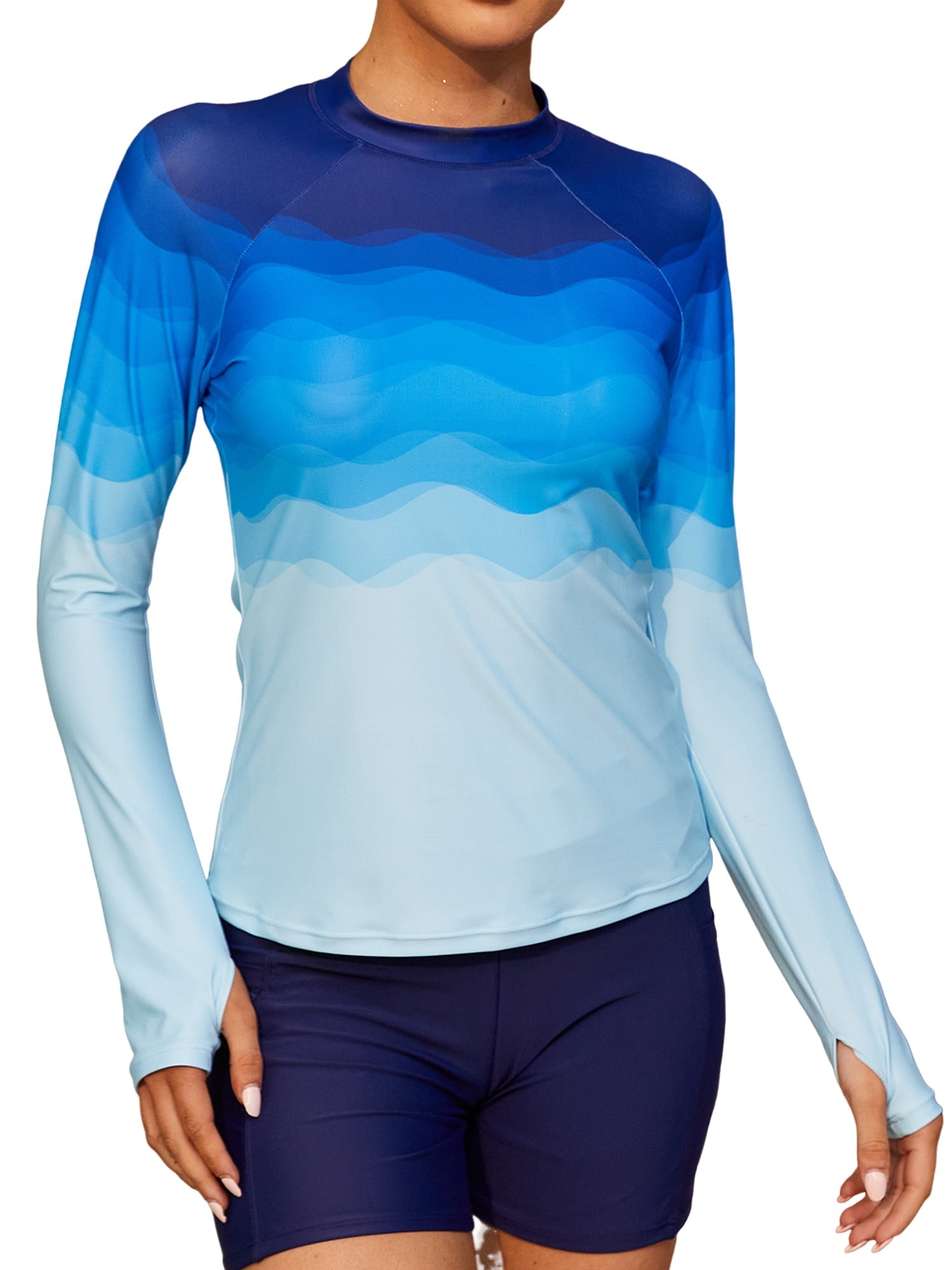 Charmo Rash Guards for Womens Gradient Swim Shirts UV Protection ...