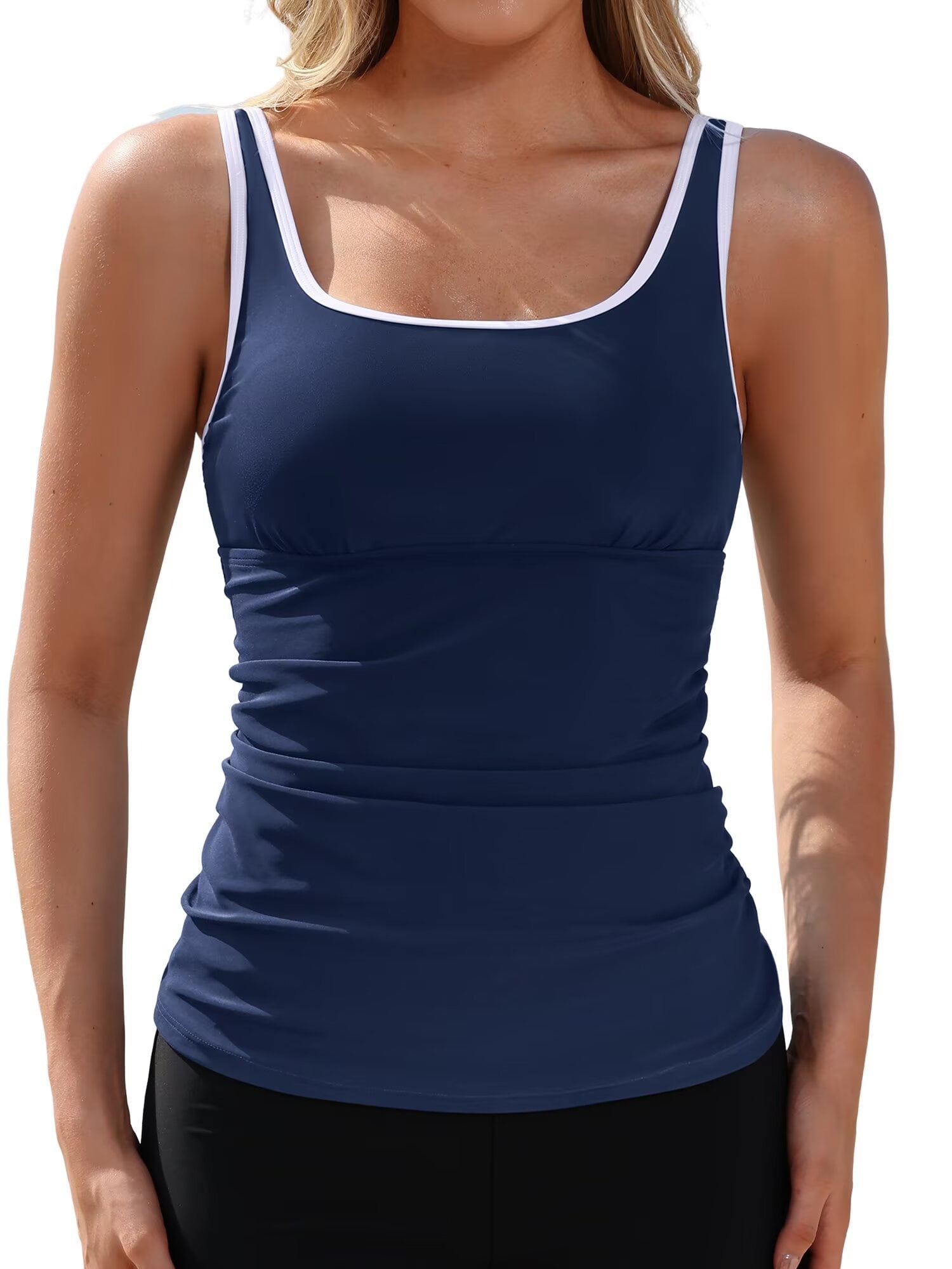 Charmo Ruched Tankini Tops for Womens Color Blocked Sporty Swimsuit ...