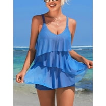 Charmo Womens Halter V Neck Tankini Bathing Suits Side Drawstring Two ...