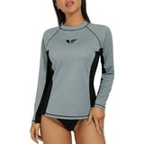 Charmo Women Color Blocked Swim Shirts Long Sleeve Rash Guard UPF 50+ UV Swimsuit Top - Walmart.com