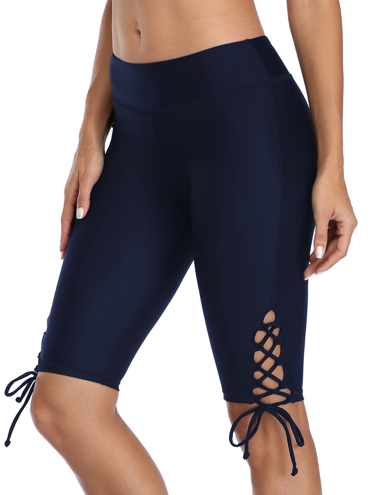 Charmo Women Lace Up Swim Shorts Long Board Shorts High Rise Swim ...