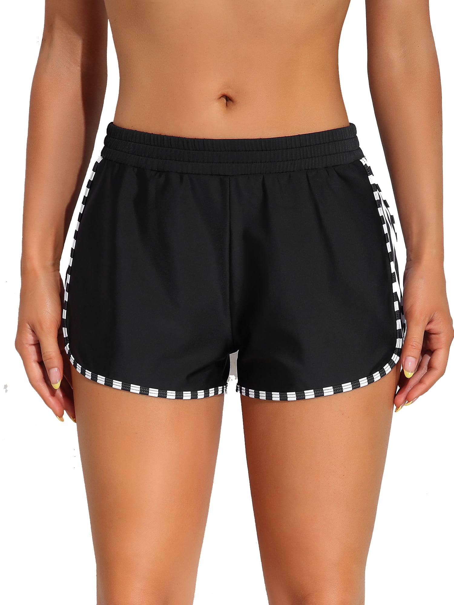 Charmo Women Middle Waist Swimming Shorts Stripe Workout Fitness ...