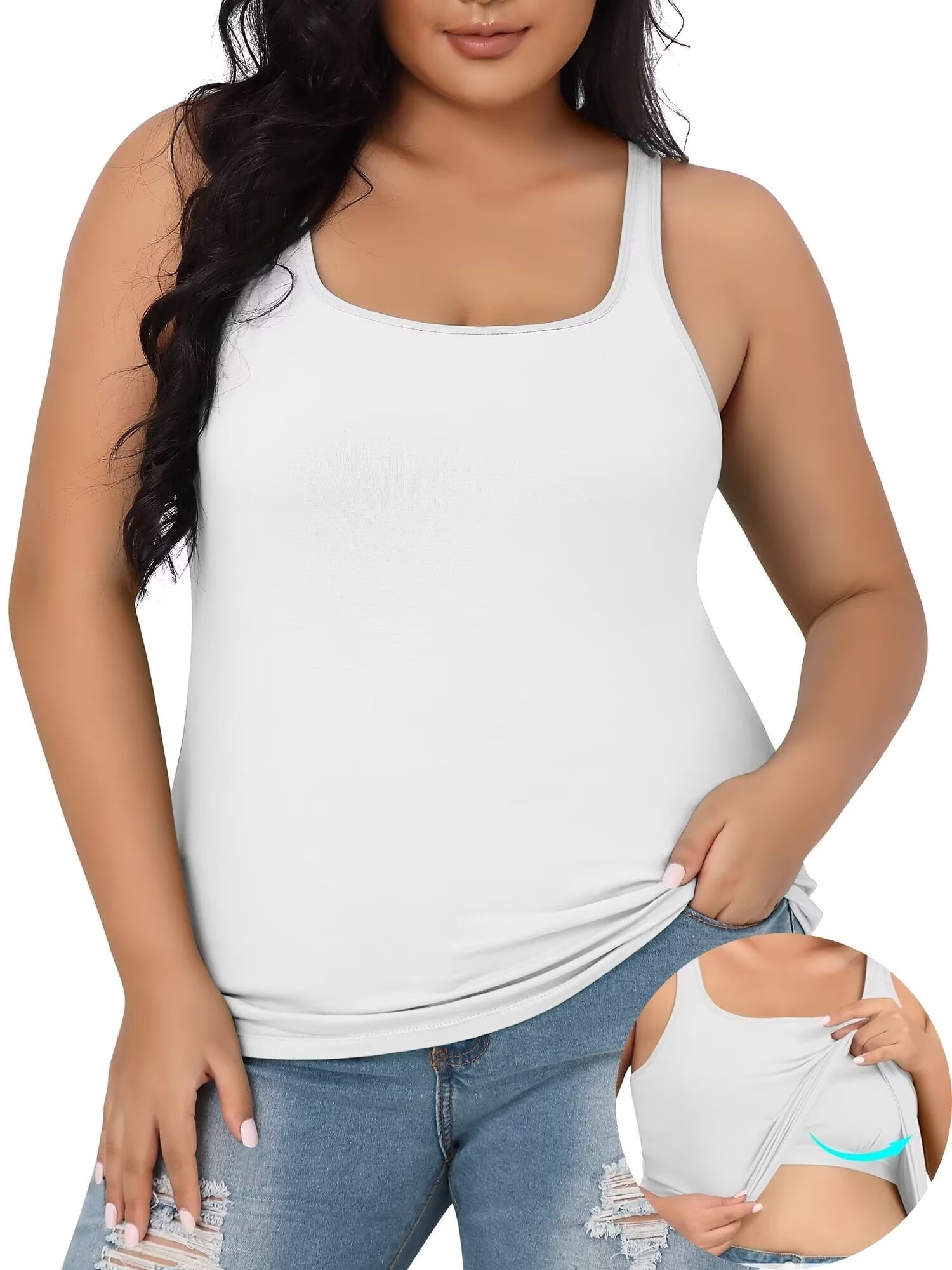 Charmo Plus Size Cotton Tank Top, Shelf Bra, Adjustable Wide Straps ...