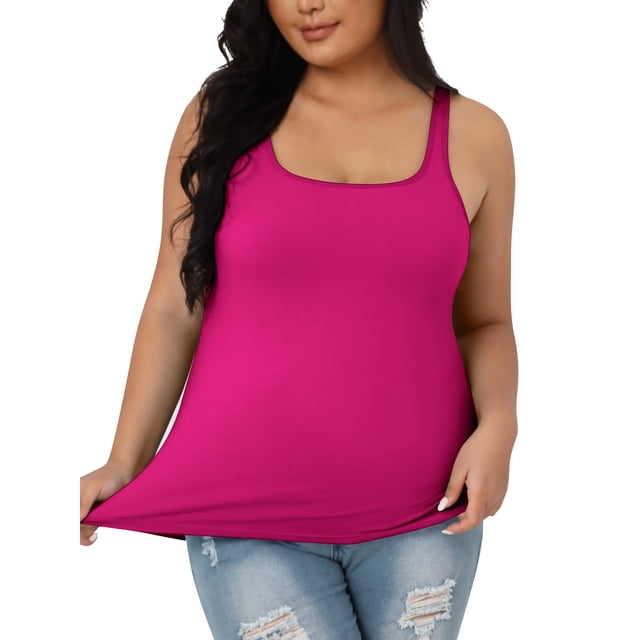 Charmo Women Plus Size Cotton Tank Top with Shelf Bra Adjustable Wider ...