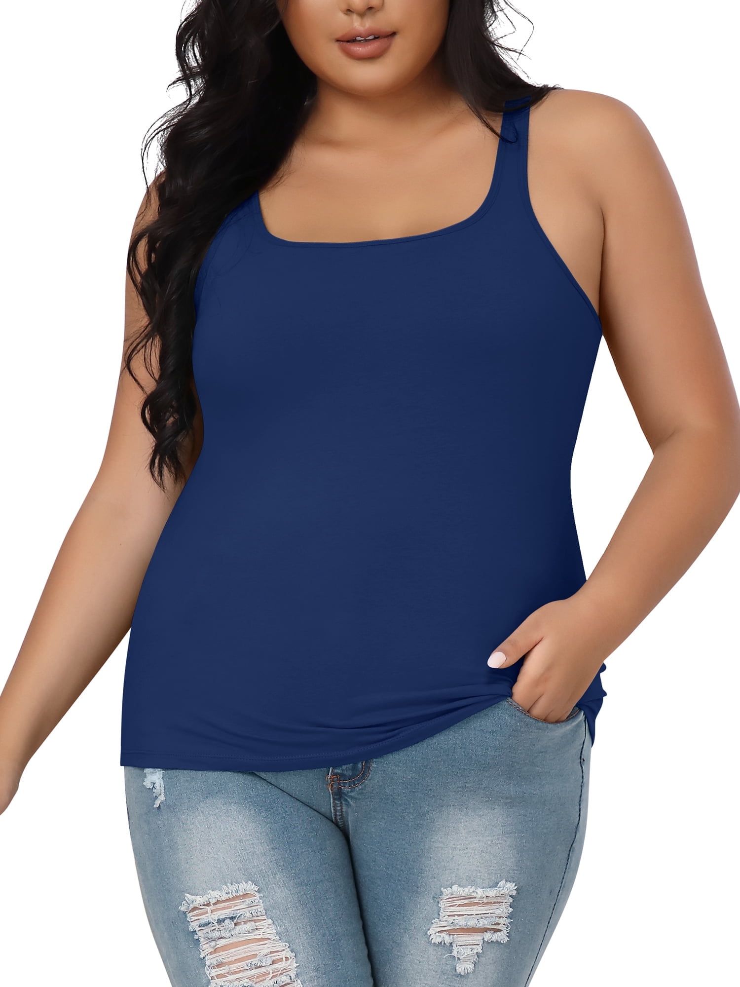 Charmo Women's Plus Size Cotton Spandex Cami Tank Top with Built-in ...